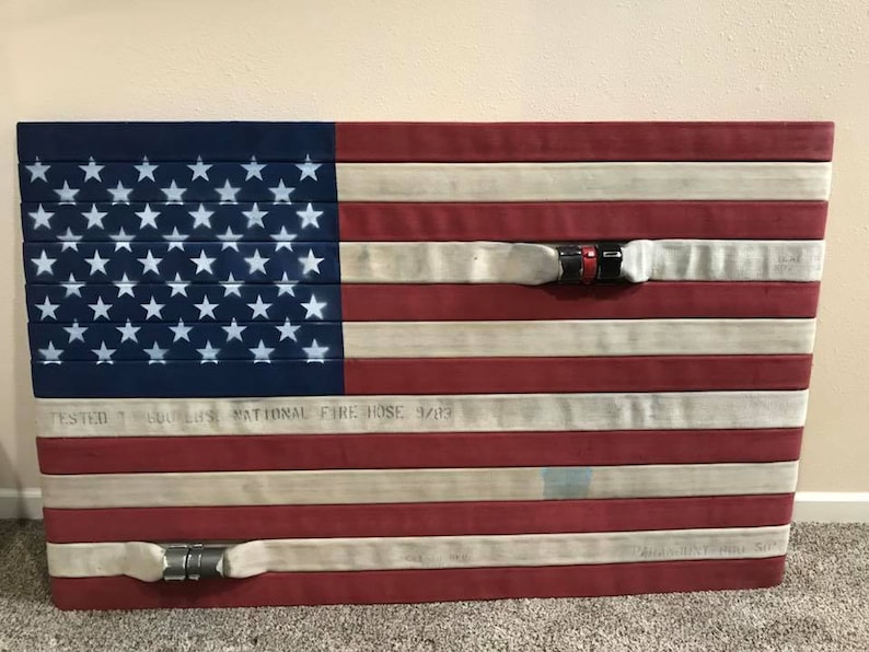 Fire Hose Flag, Wall Decor, Firefighter Gift, Handmade Flag ...