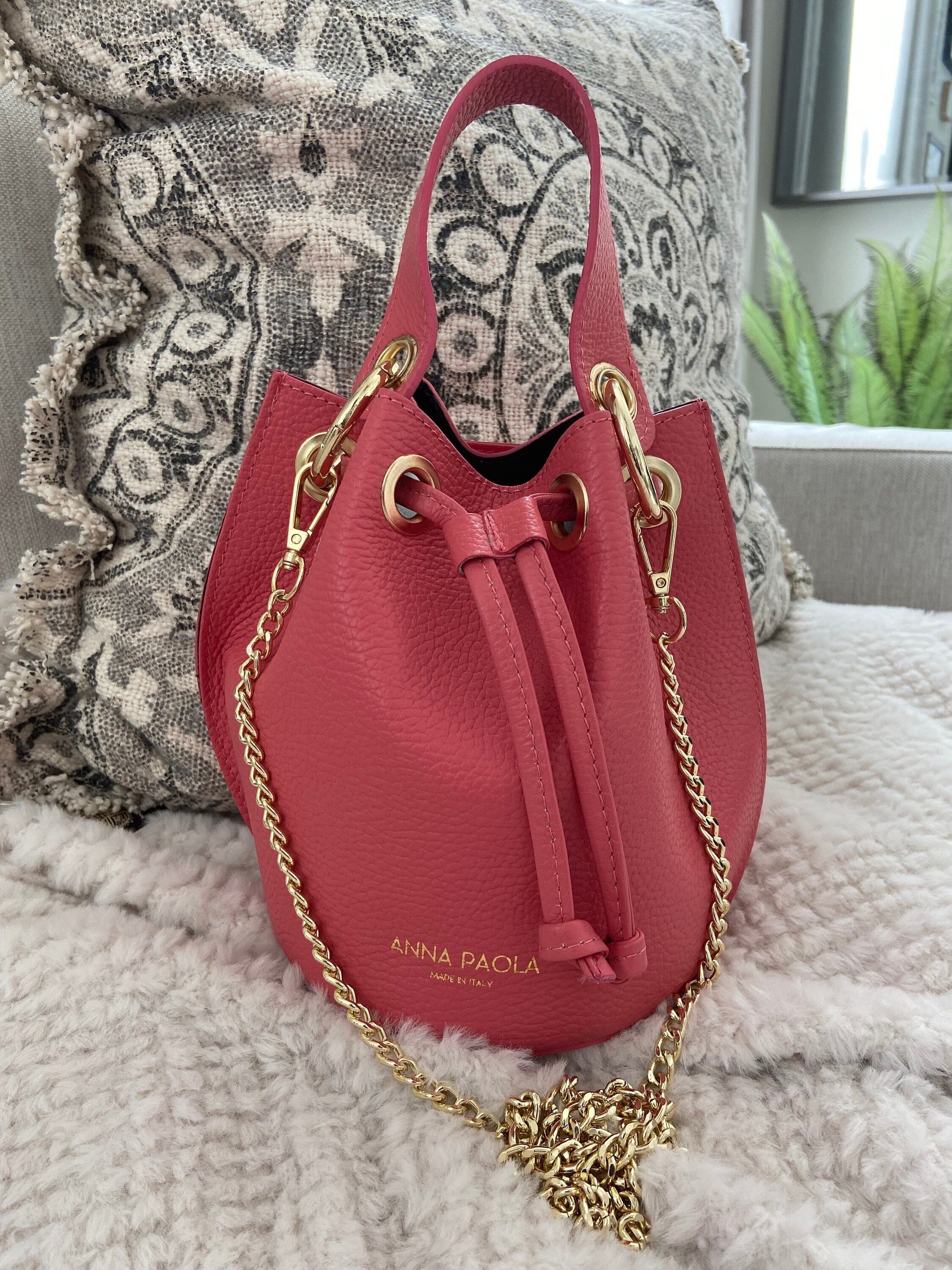 Coral Orange Anna Paola Classic Leather Bucket Bagtop Handle - Etsy