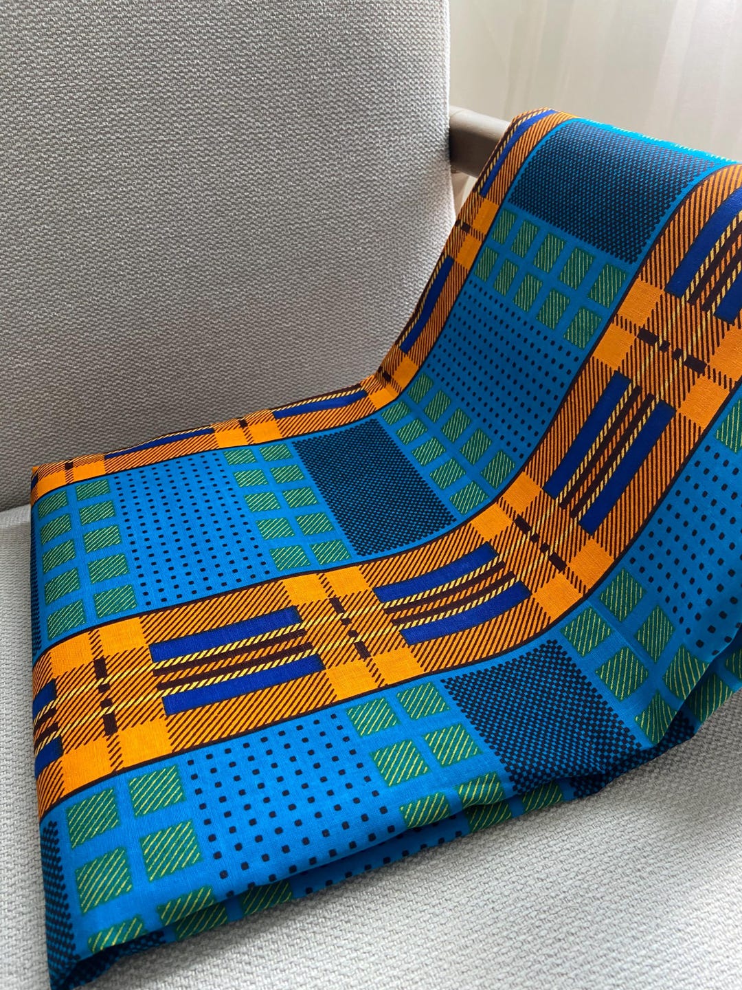 Blue-orange Plaid African Wax Print Fabric per Yard,100% Cotton Ankara ...
