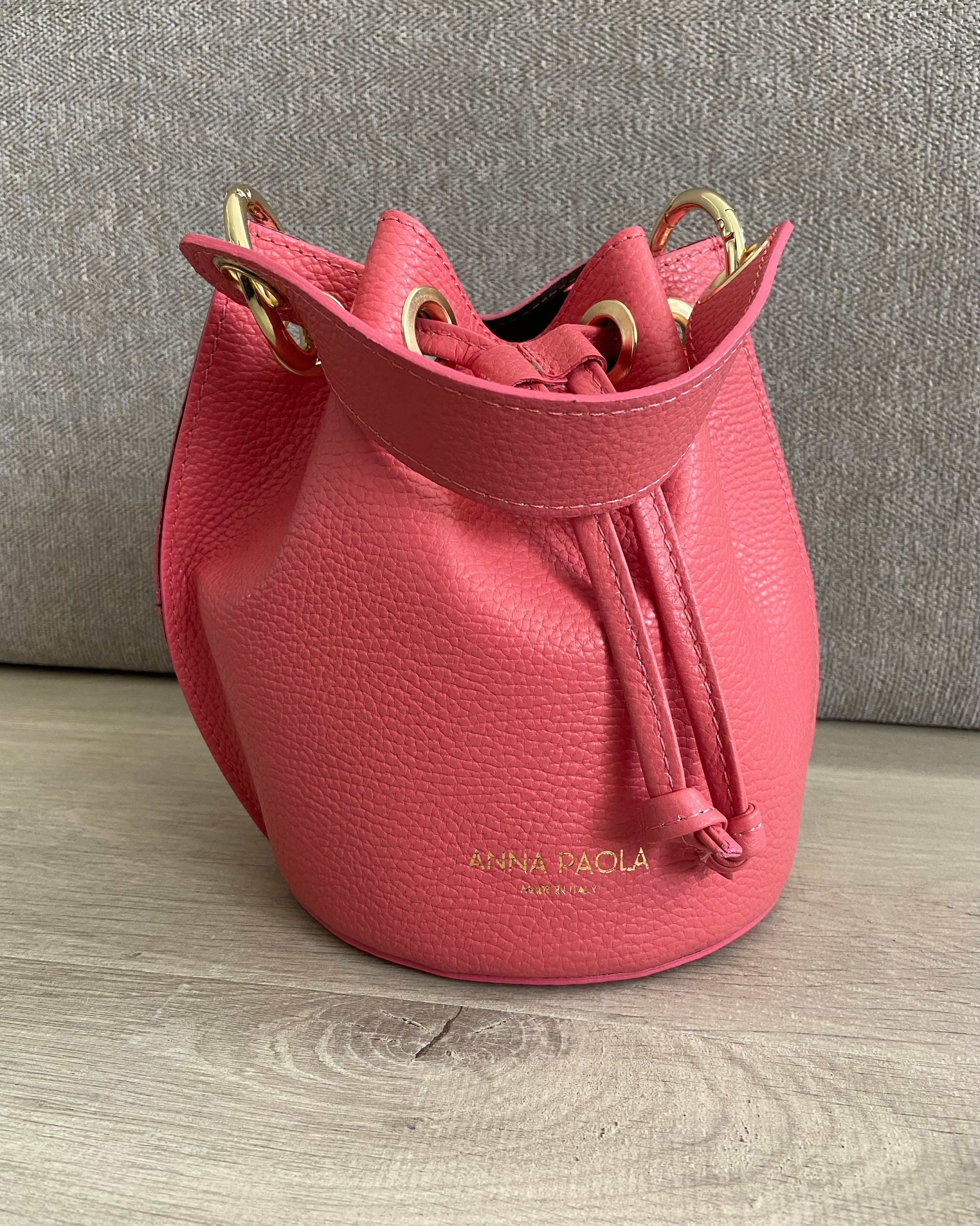 Coral Orange Anna Paola Classic Leather Bucket Bagtop Handle - Etsy