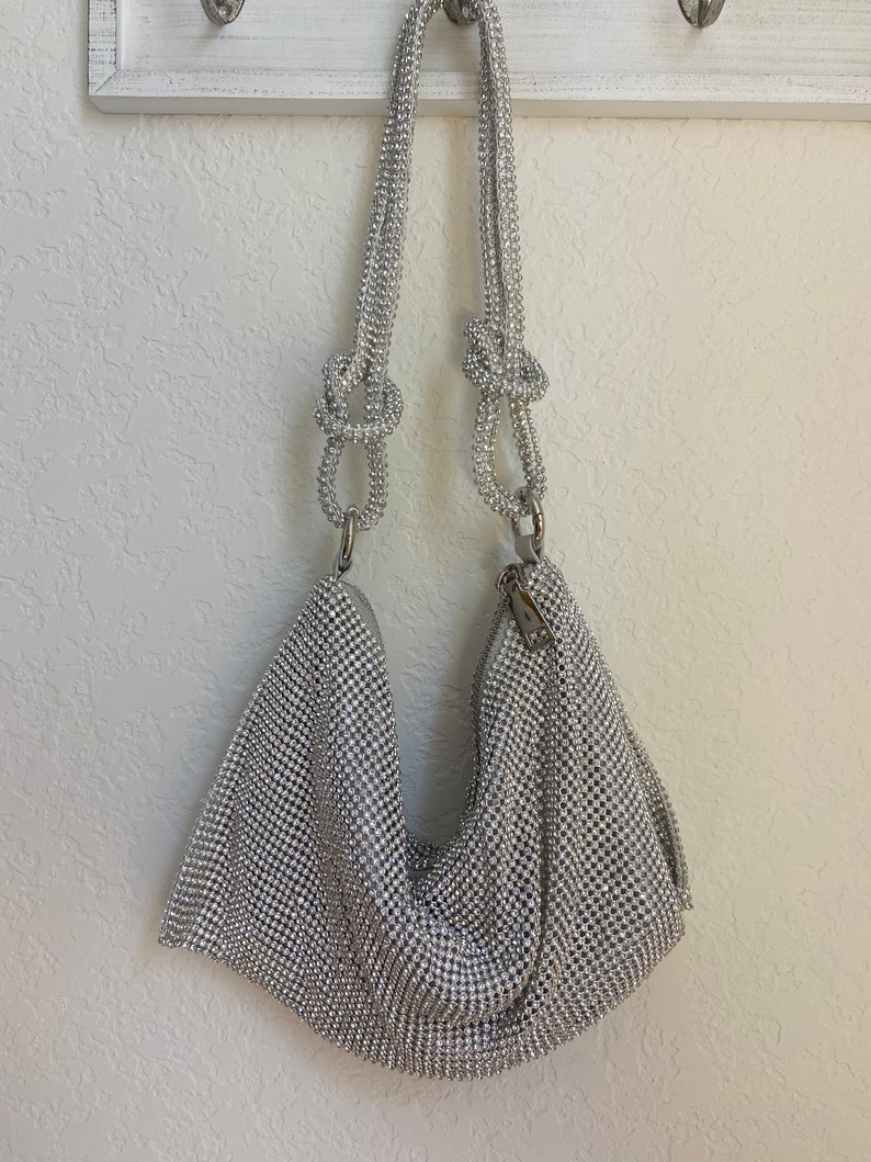 Silver Beaded Rhinestone Evening Bag,crystal Bling Bling Slouch Handbag ...