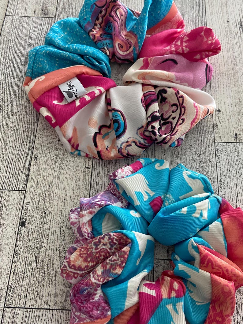Upcycled Vintage Silk Scarf Scrunchies: Handmade Ombre Patchwork Hair ...