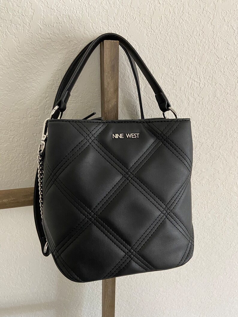 Classic Black Quilted Leather Nine West Bucket Bagchic - Etsy