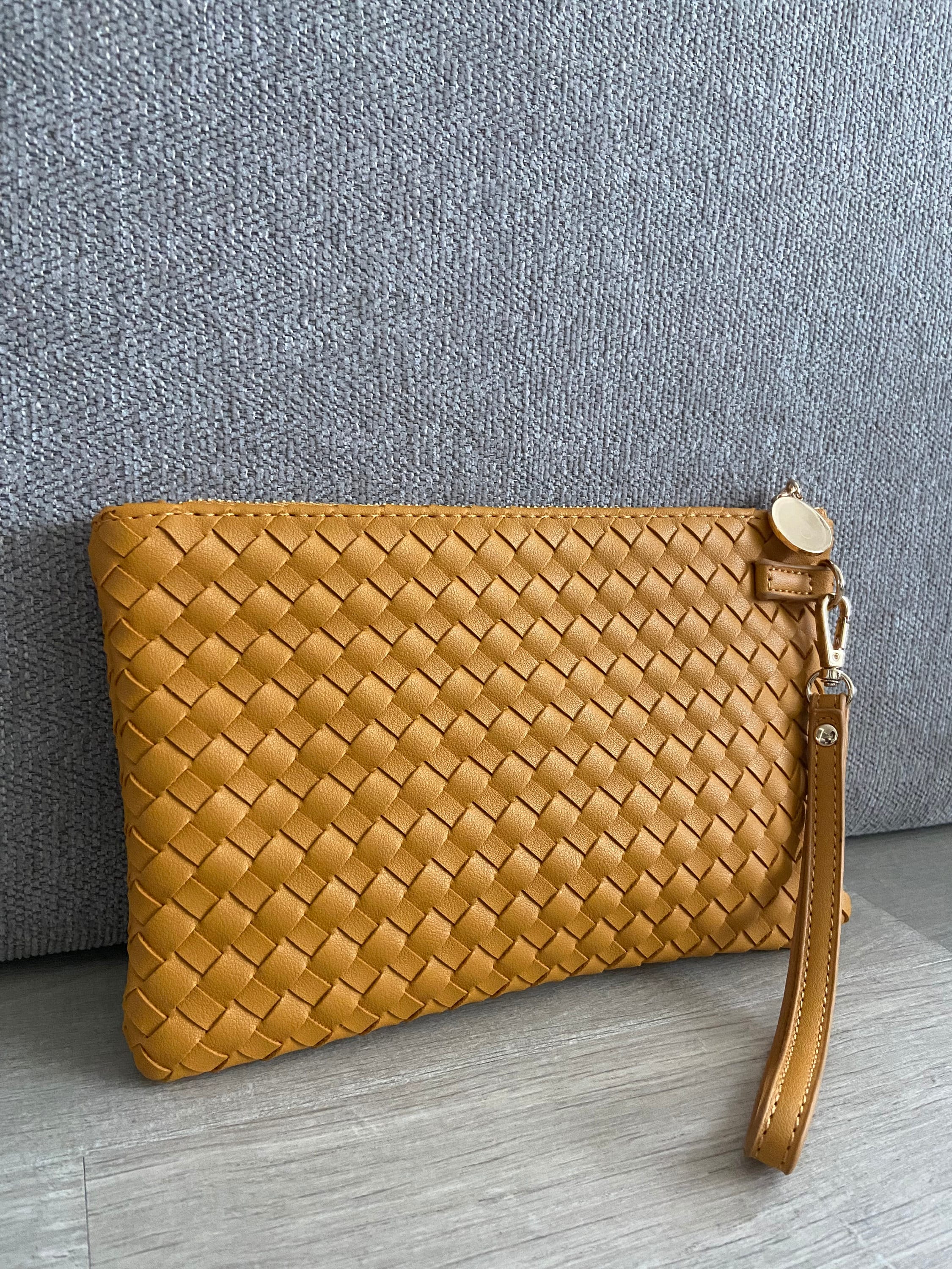 Handwoven Yellow Vegan Leather Pouch Bag,genuine Leather Zippered ...