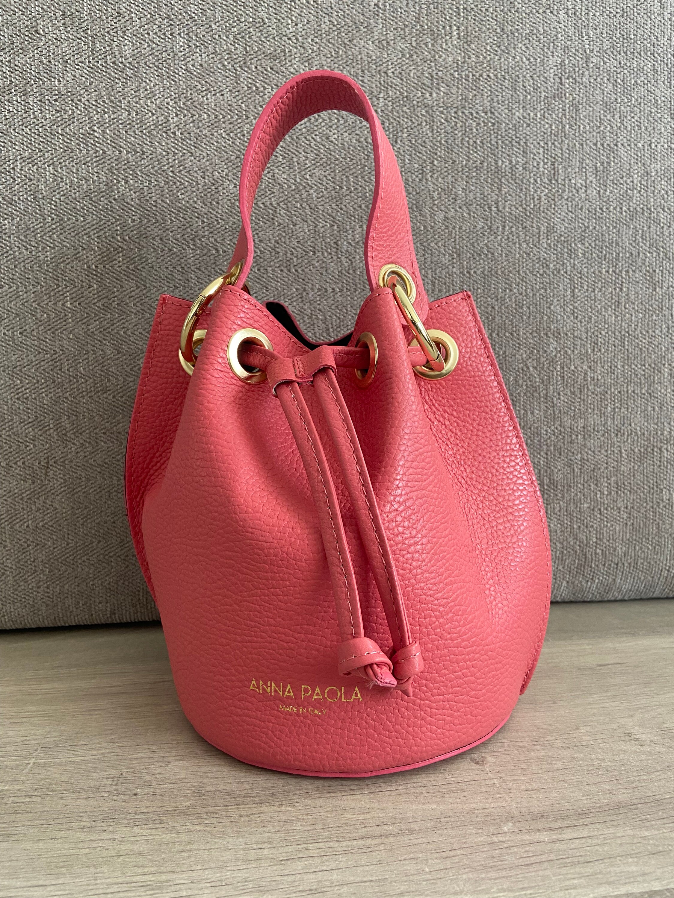 Coral Orange Anna Paola Classic Leather Bucket Bagtop Handle - Etsy