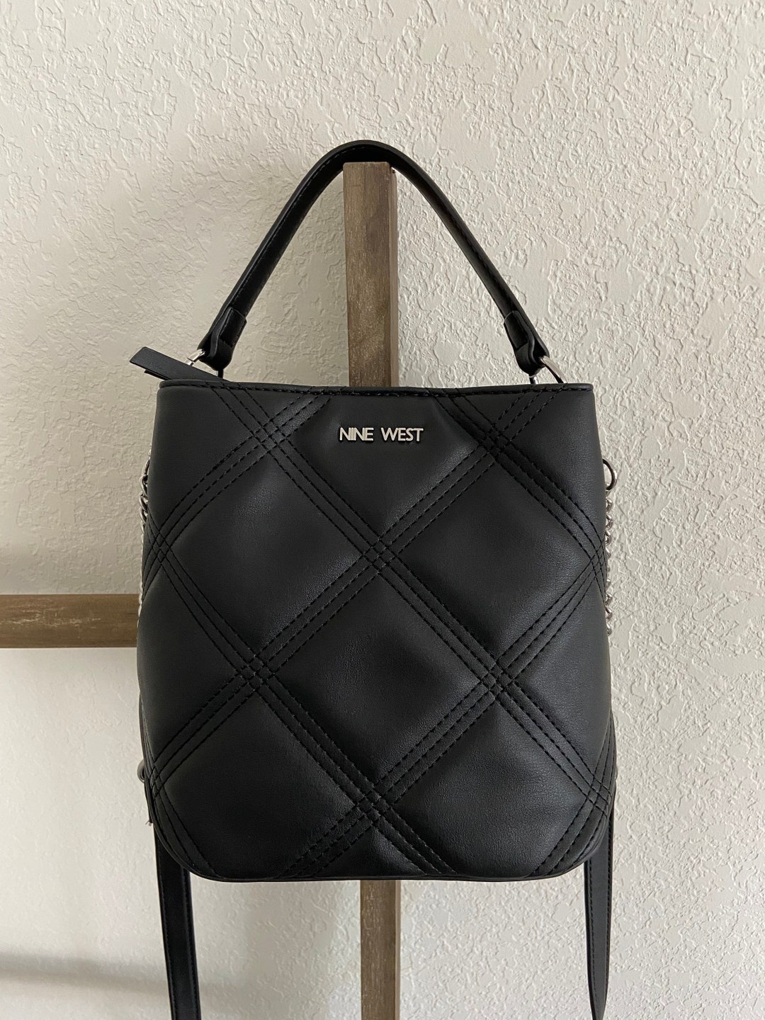 Classic Black Quilted Leather Nine West Bucket Bagchic - Etsy