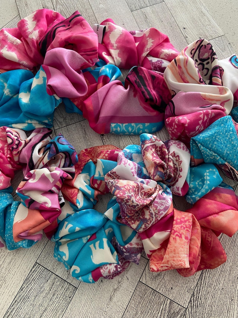 Upcycled Vintage Silk Scarf Scrunchies: Handmade Ombre Patchwork Hair ...
