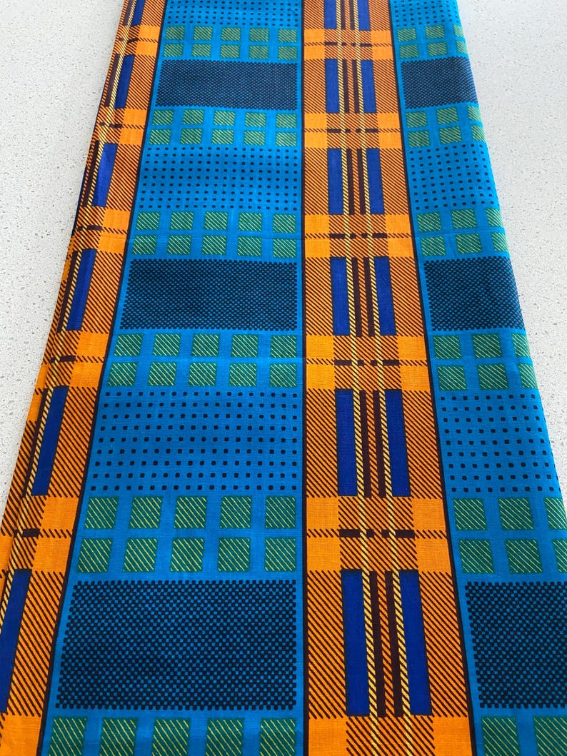 Blue-orange Plaid African Wax Print Fabric per Yard,100% Cotton Ankara ...