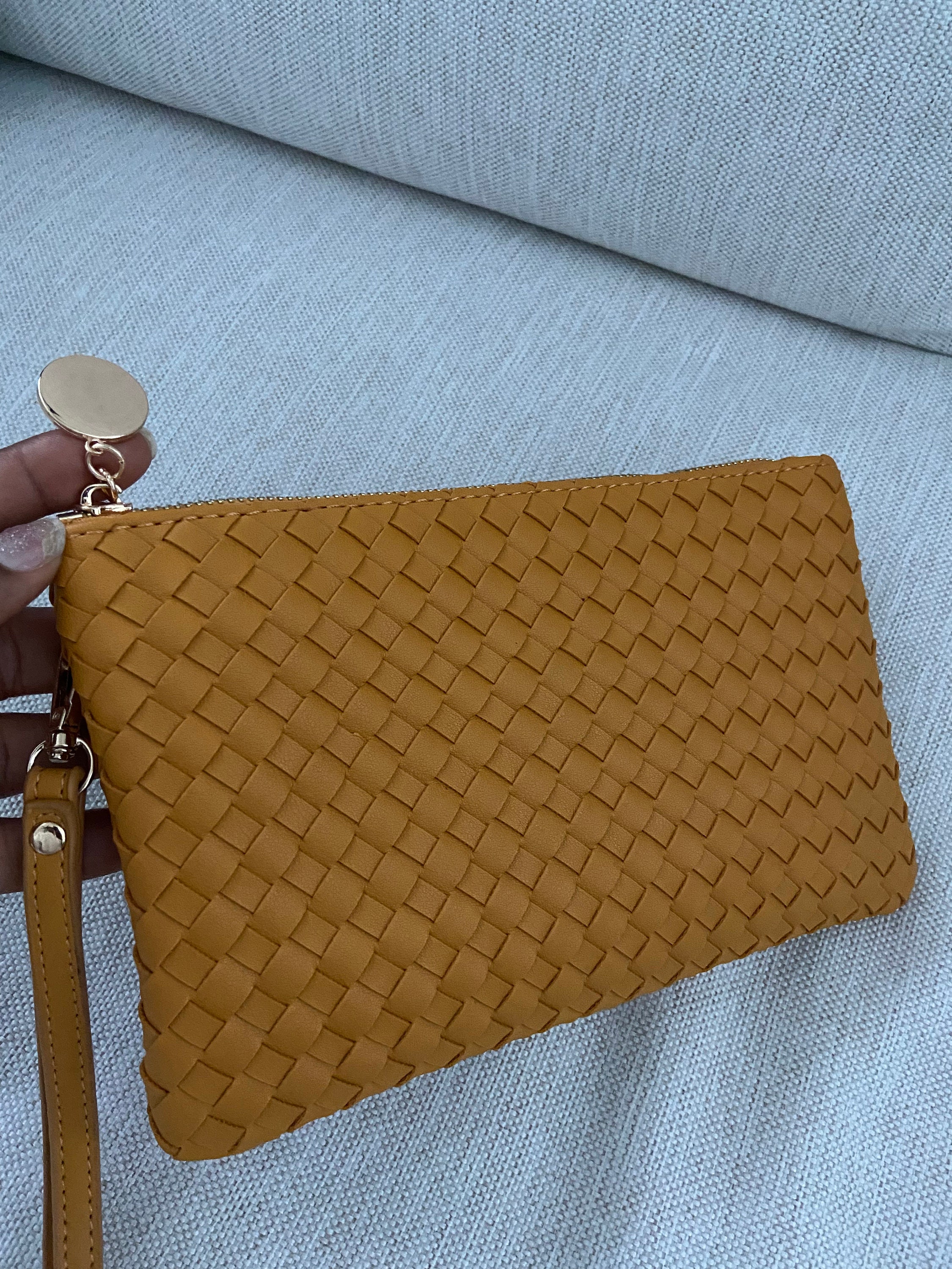 Handwoven Yellow Vegan Leather Pouch Bag,genuine Leather Zippered ...