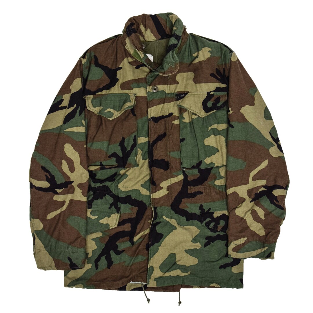 Vintage 80s US Army M-65 Woodland Camouflage Field Coat Military Jacket ...