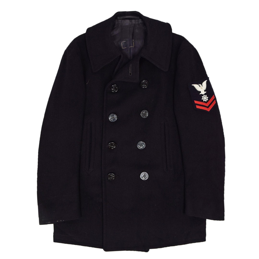 Vintage USNR 1940s WWII 10 Button US Navy Wool Pea Coat Reefer Jacket M ...