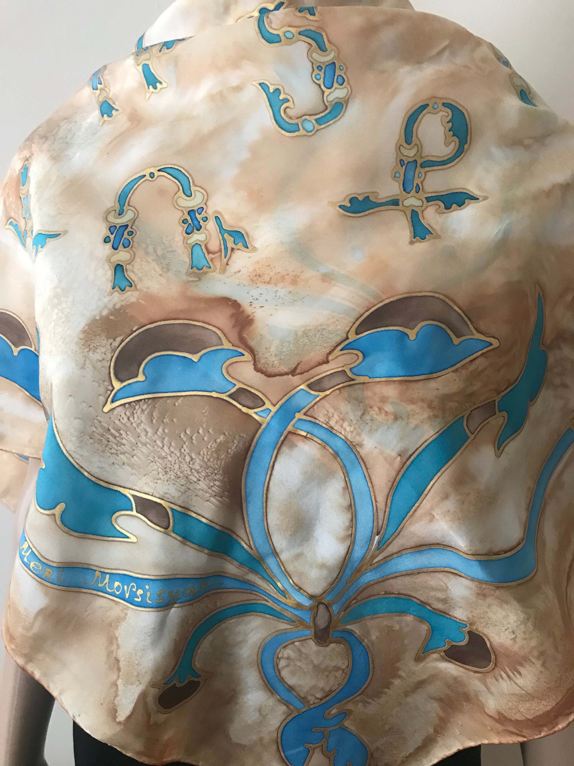 Armenian Alphabet / Handmade / Batik / Unique Gift/ Turquoise / Teal ...