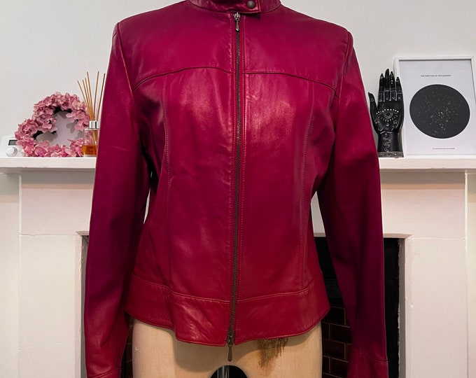 Vintage Red Leather Biker Jacket 1990s St Michael Marks and Spencer ...