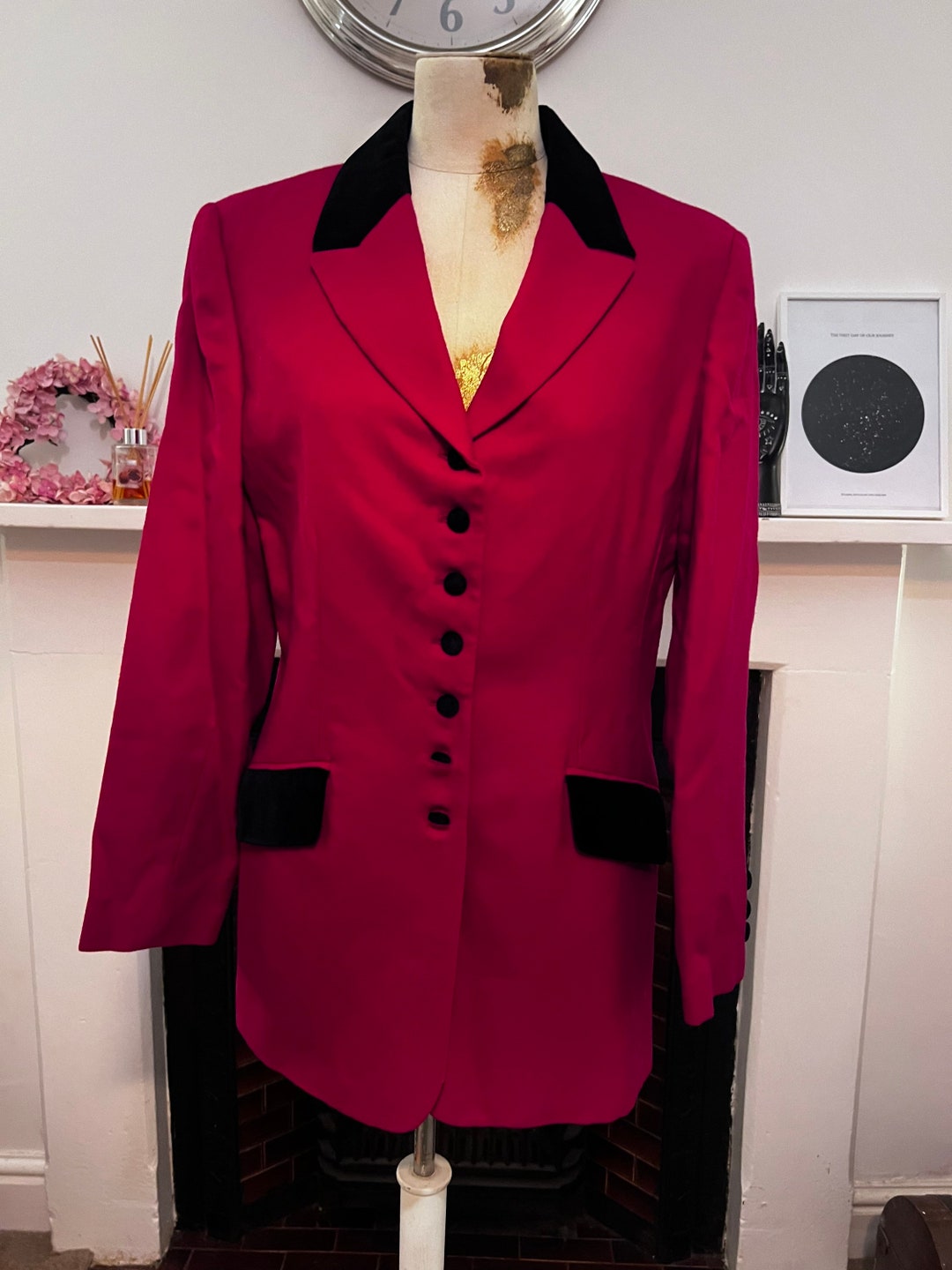 Vintage Red Riding Jacket Black Collars Scarlet Blazer Jacket ...