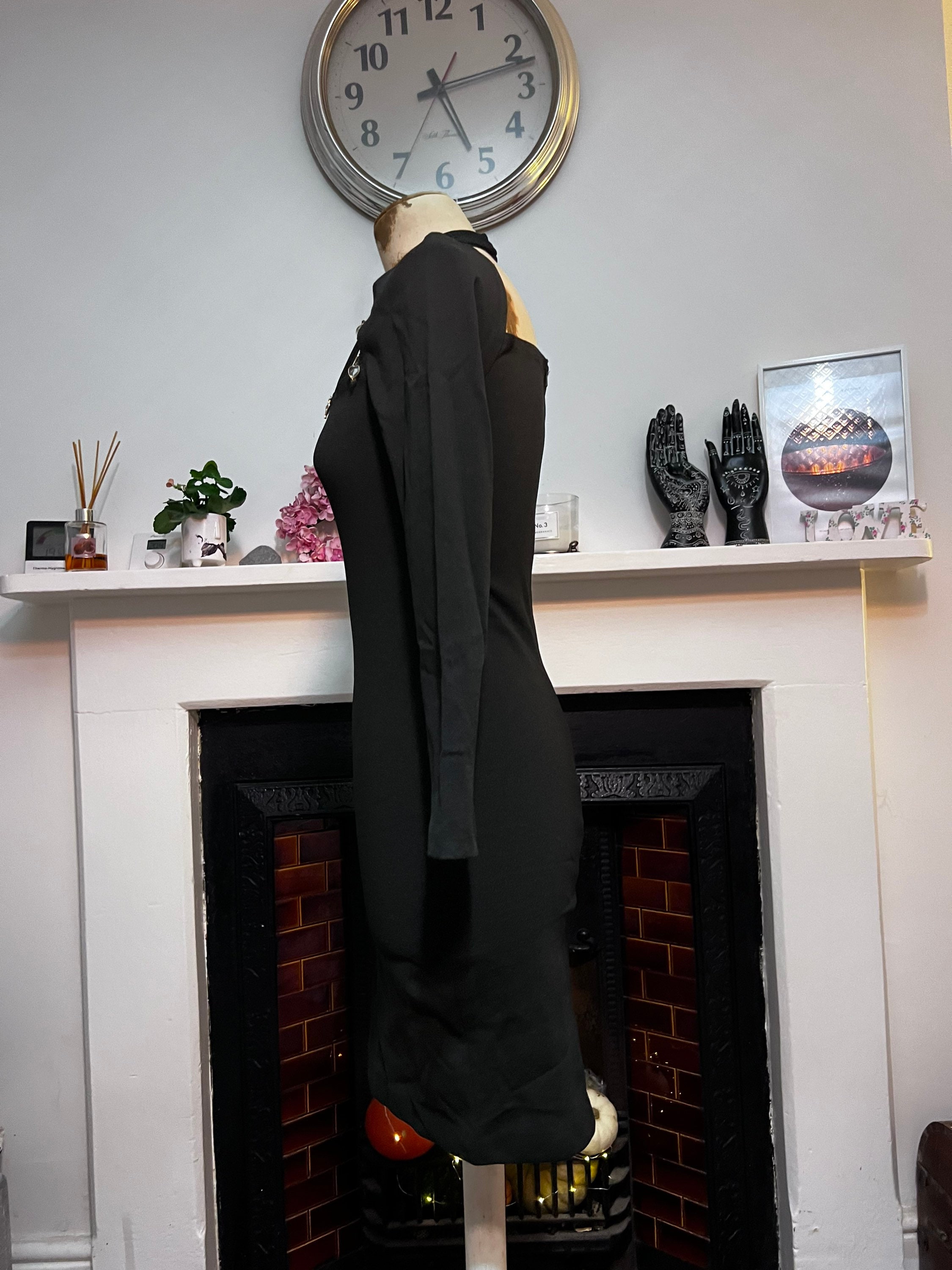 Vintage 80s Black Bodycon Dress Cages Neckline With Diamanté Heart ...