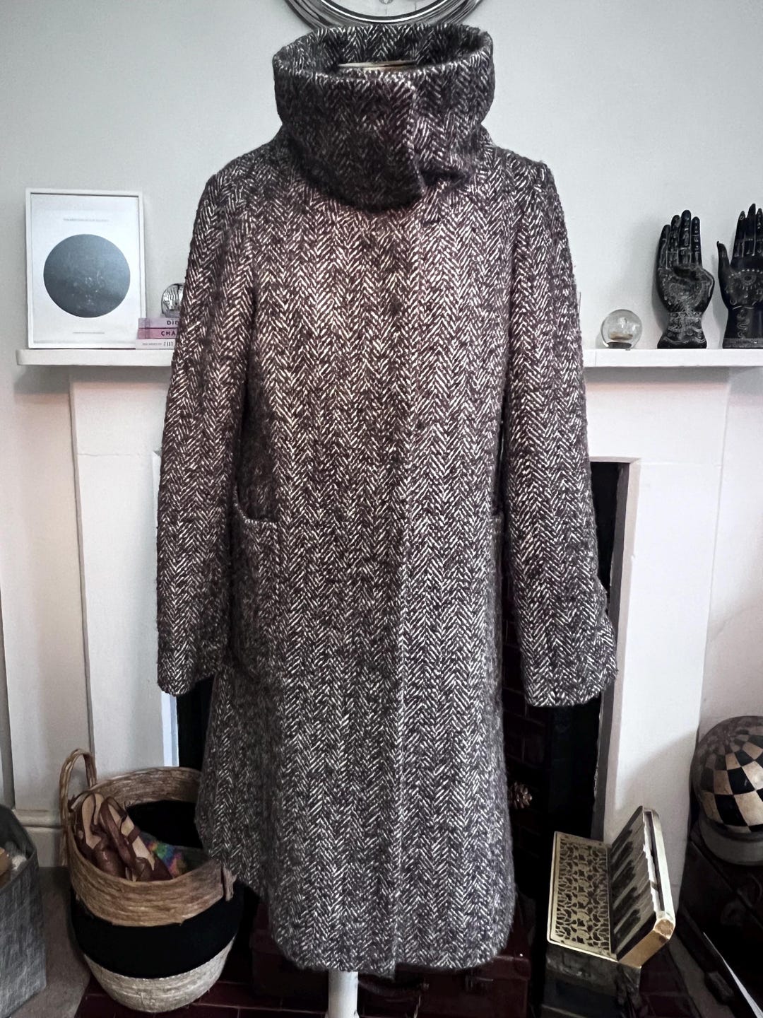 Vintage Tweed Coat, Brown Tweed Ladies Coat, Vintage Funnel Neck Coat ...