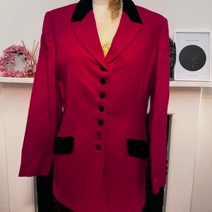 Vintage Red Riding Jacket Black Collars Scarlet Blazer Jacket ...