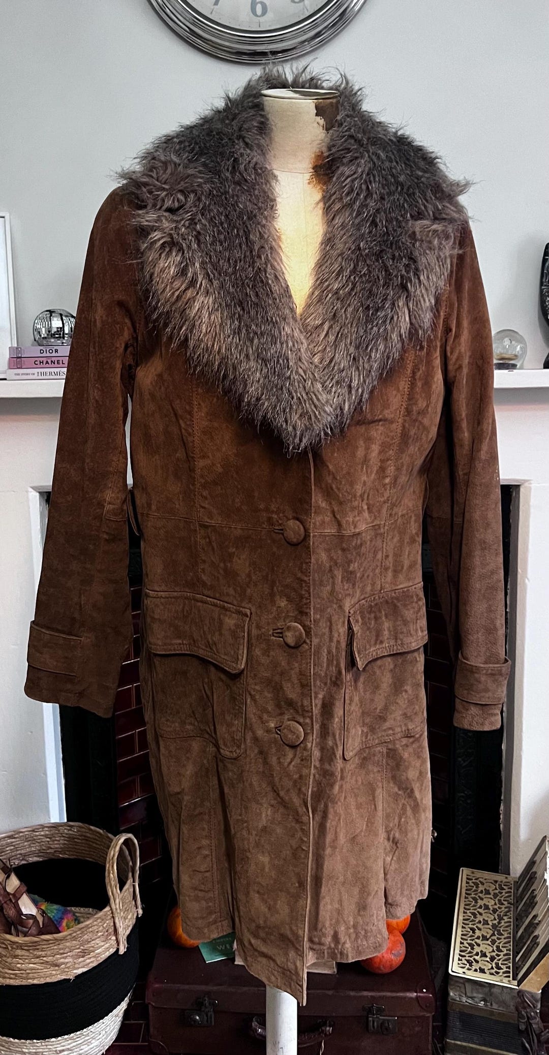 Vintage Pepe Jeans Suede Trench Coat: Penny Lane Style, Faux Fur Collar ...