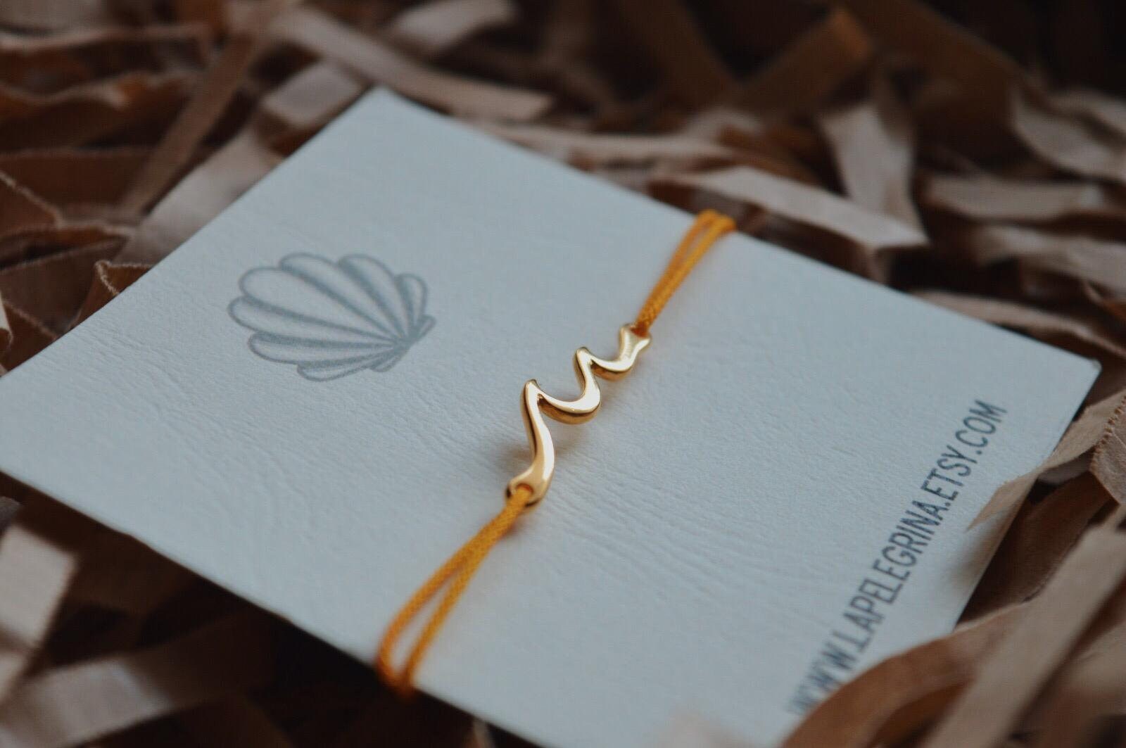 Wave Charm Thread Bracelet 24K Gold Friendship Bracelet Bridesmaids ...