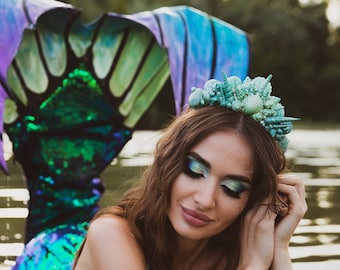 White Mermaid Crown Seashell Crown Seashell Tiara Ocean Hair ...