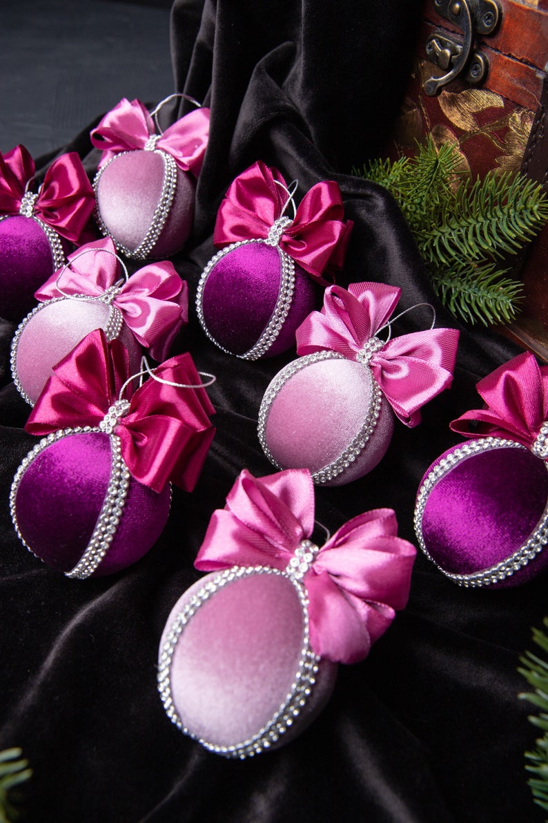 Pink Christmas Ornaments Pink Handmade Balls Pink Christmas - Etsy