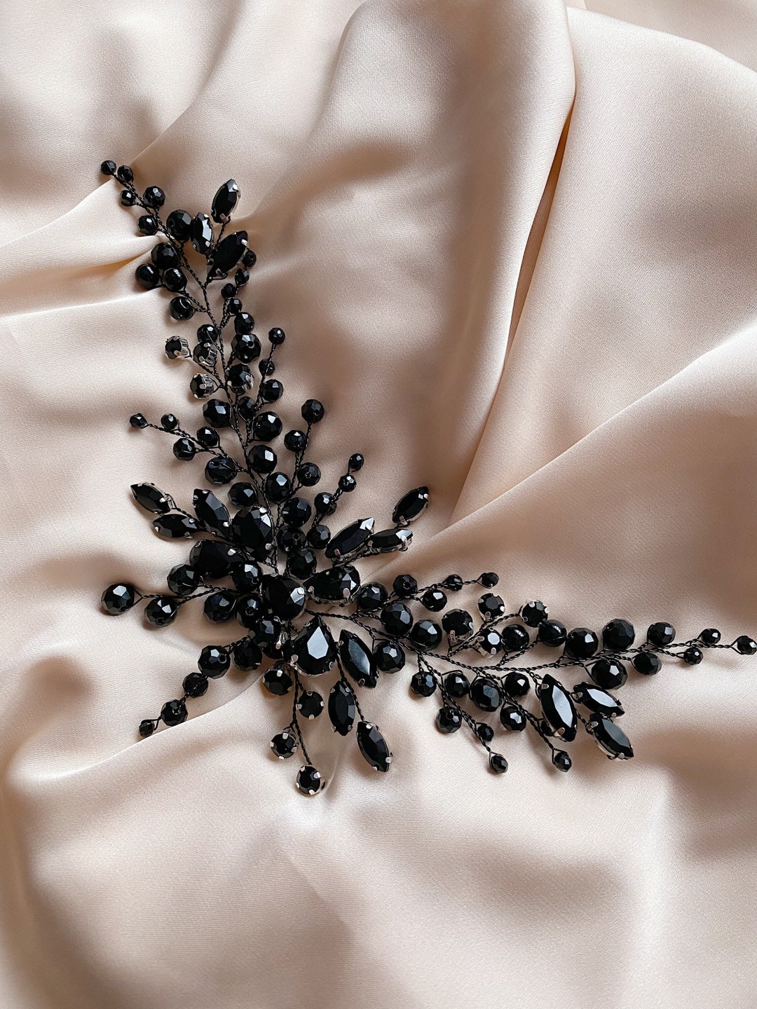 Black Head Piece Black Hair Jewelry Black Hair Accessories Black ...