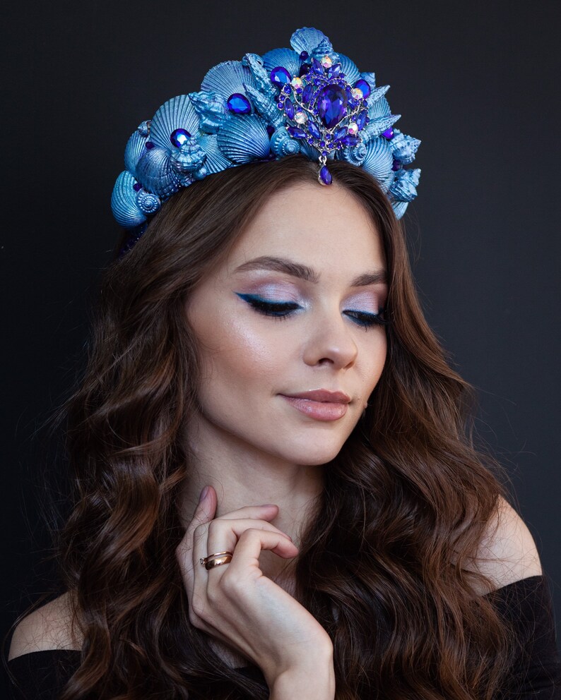 Blue Mermaid Crown Seashell Crown Seashell Tiara Ocean Hair | Etsy