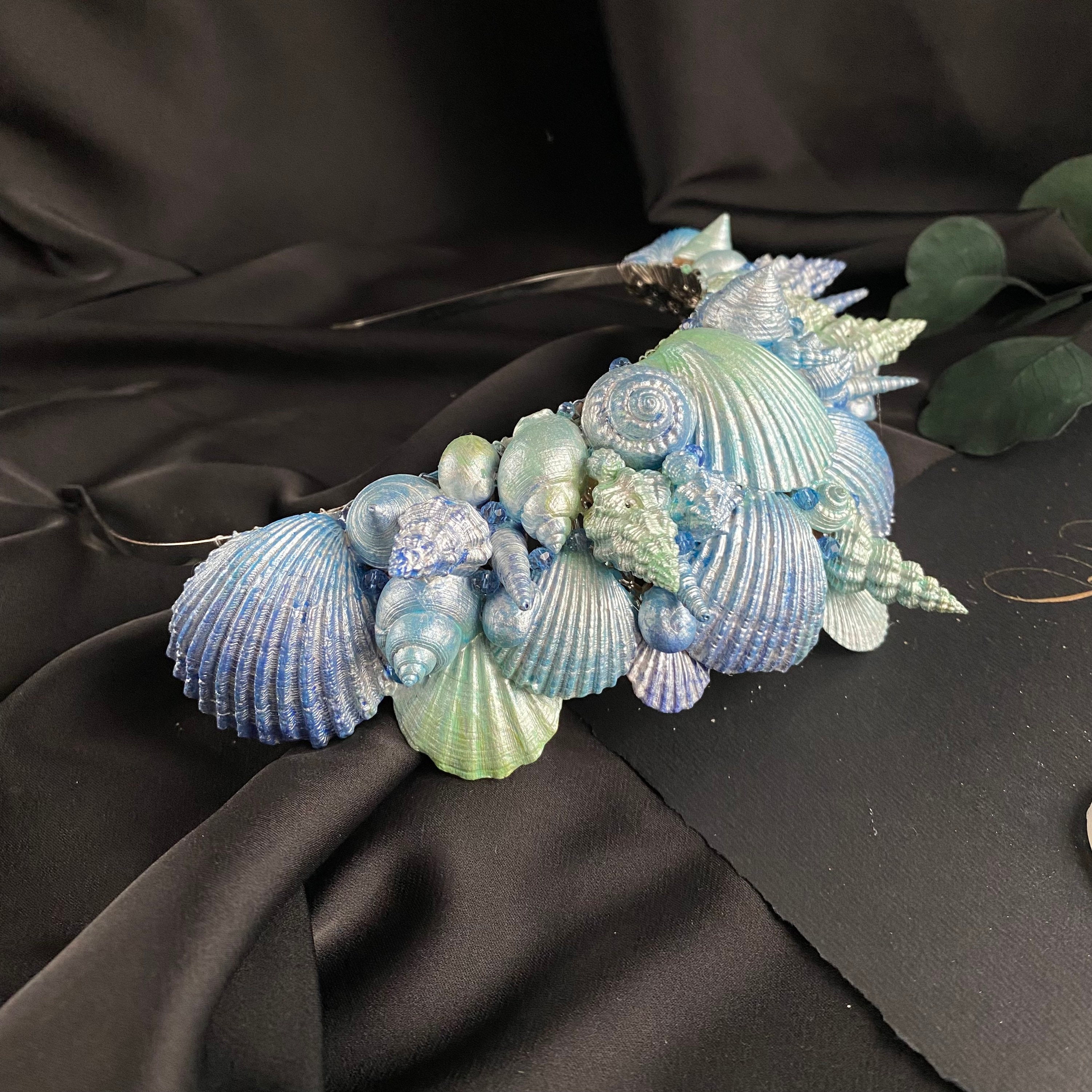 Blue Mermaid Crown Seashell Crown Seashell Tiara Ocean Hair - Etsy