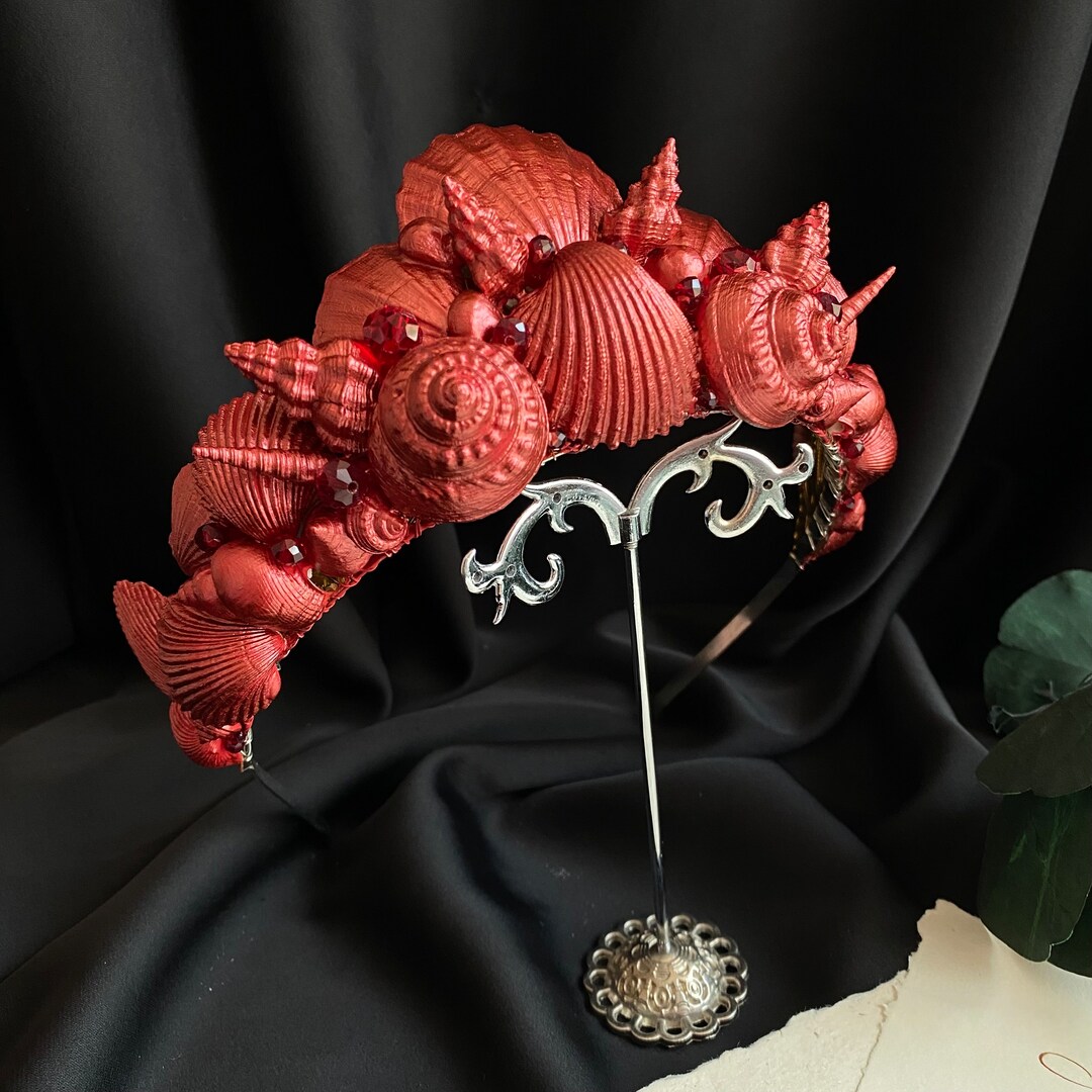 Red Mermaid Crown Seashell Crown Seashell Tiara Ocean Hair - Etsy