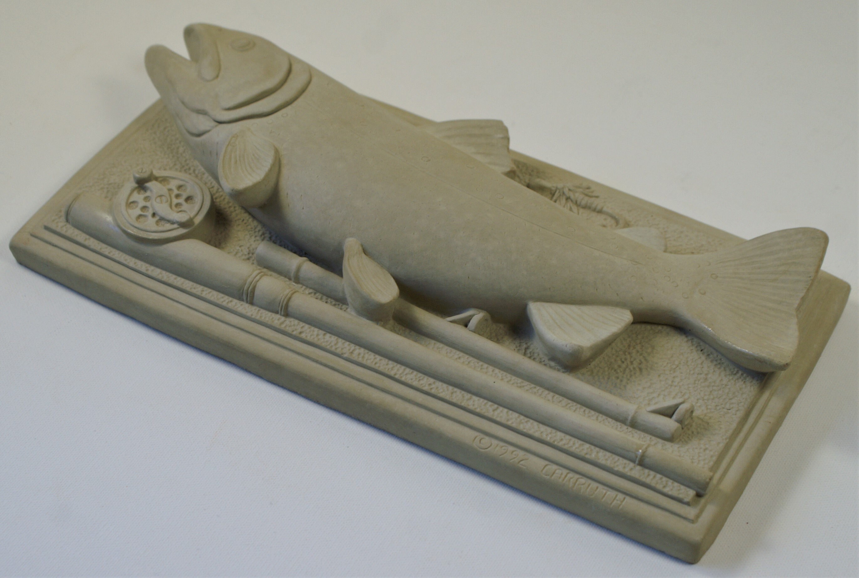 Fly Fishing Trout, 12x6x2 Inch, Concrete Cast Relief Plaque by George ...