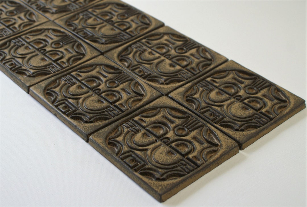 Pattern Tile, 4x4 Inch, Set of 8, Coffee Bean Glaze Color, Handmade ...