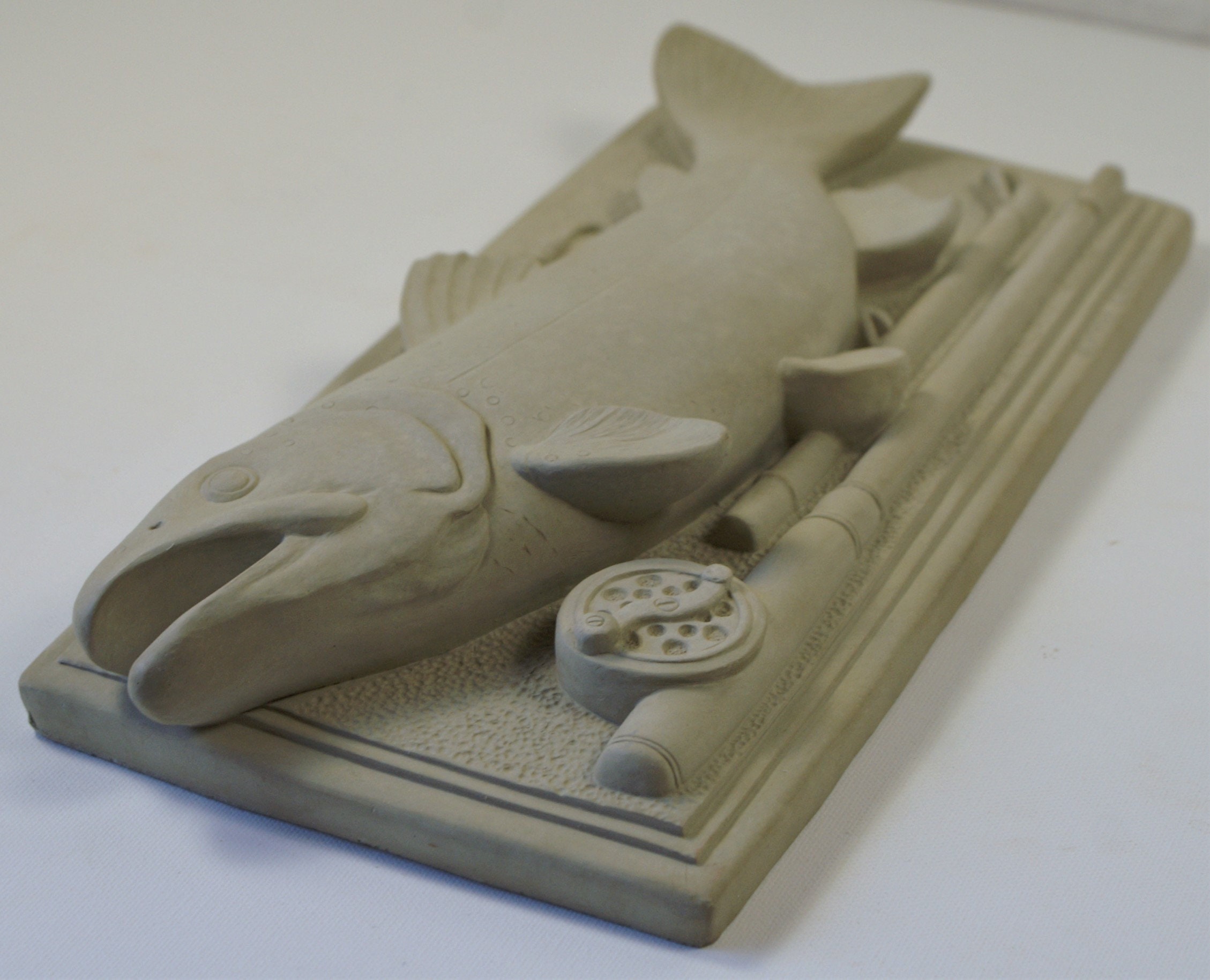 Fly Fishing Trout, 12x6x2 Inch, Concrete Cast Relief Plaque by George ...