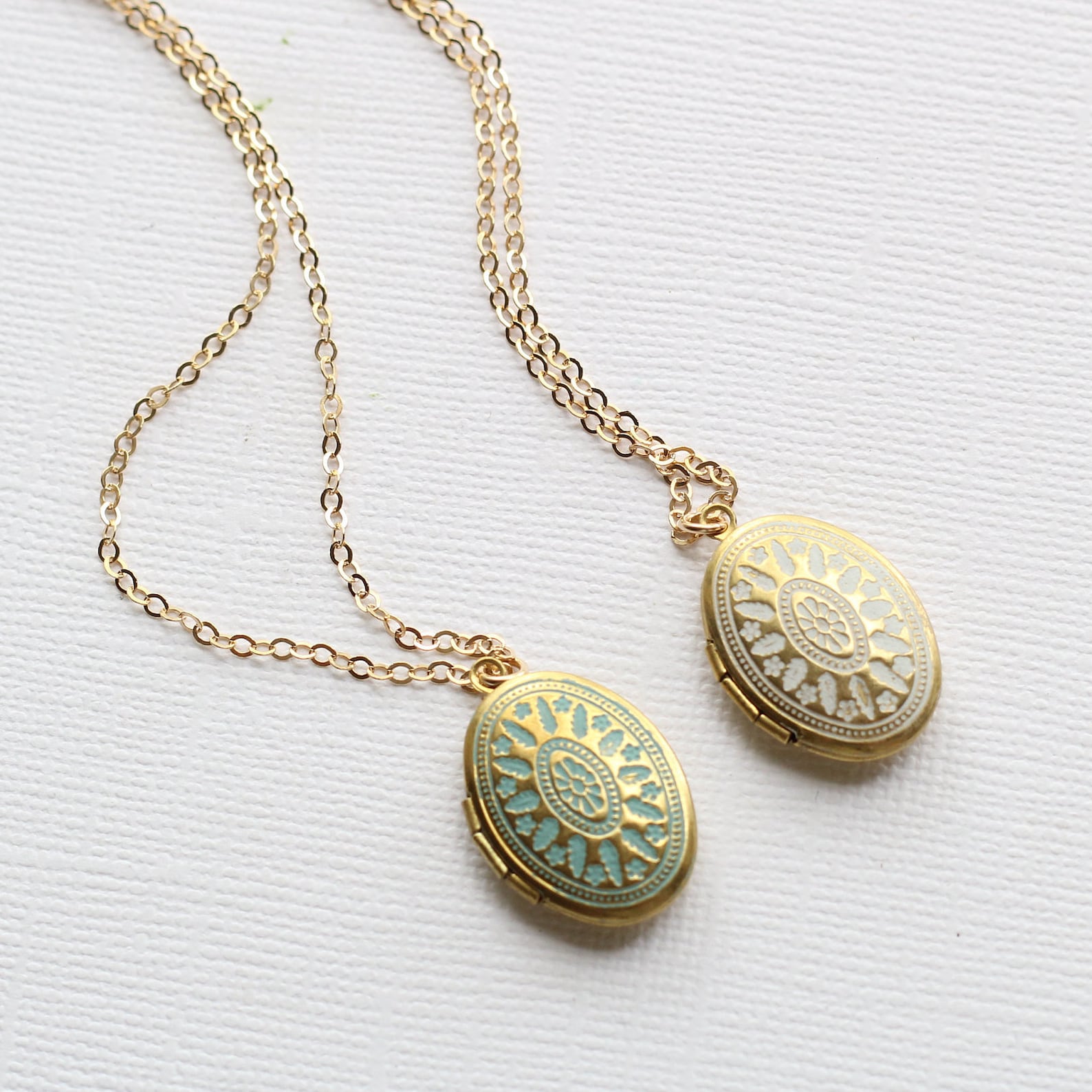 Small Gold Locket Necklace-painted Locket Turquoise or White-photo ...