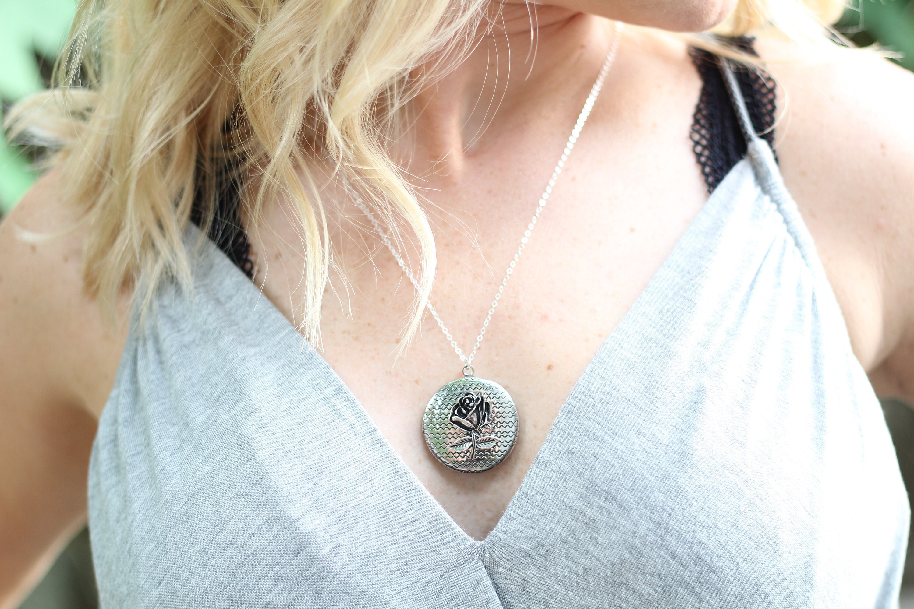 Rose Locket Necklace-round Silver Locket-antique Photo - Etsy
