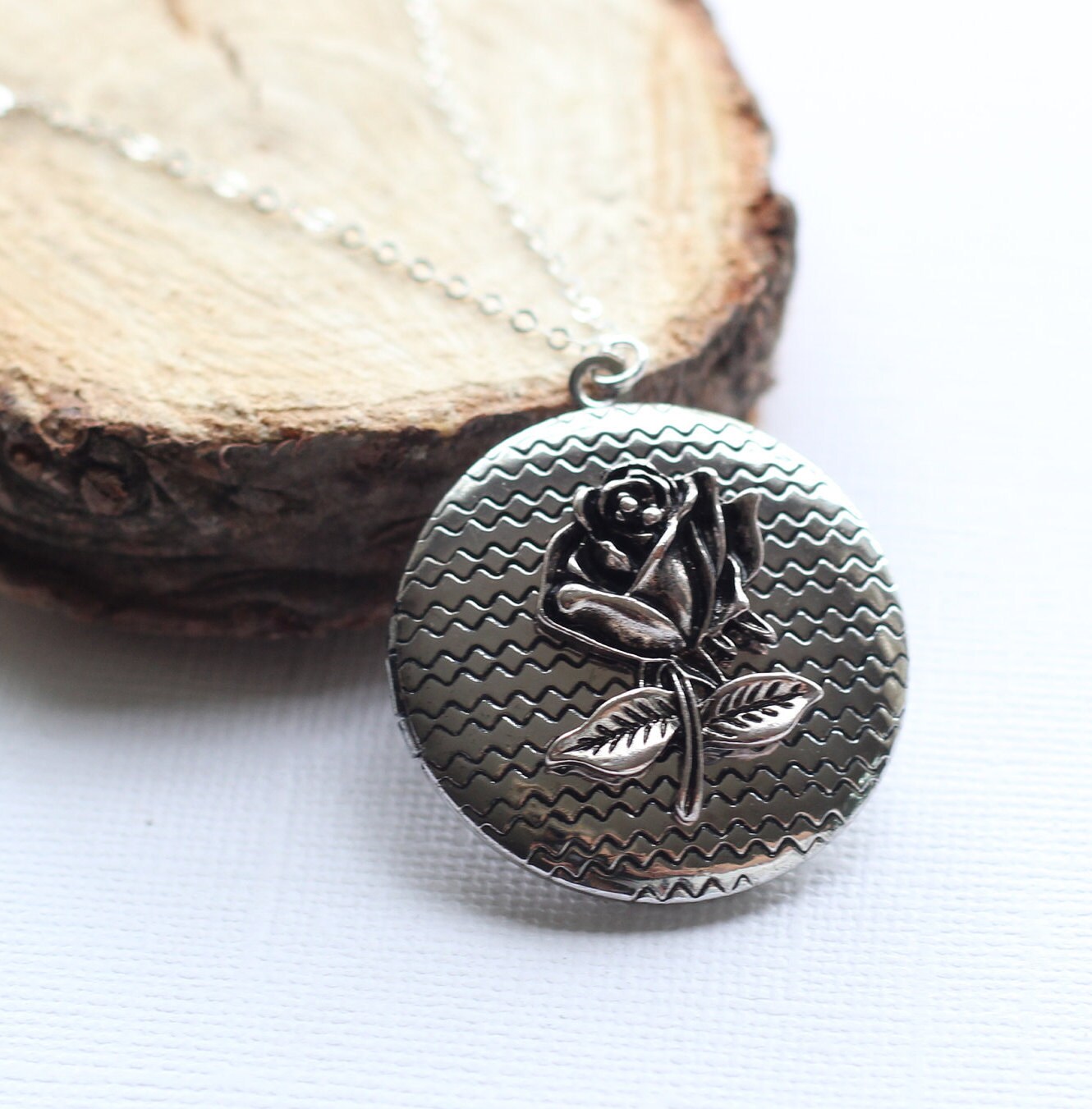 Rose Locket Necklace-round Silver Locket-antique Photo - Etsy