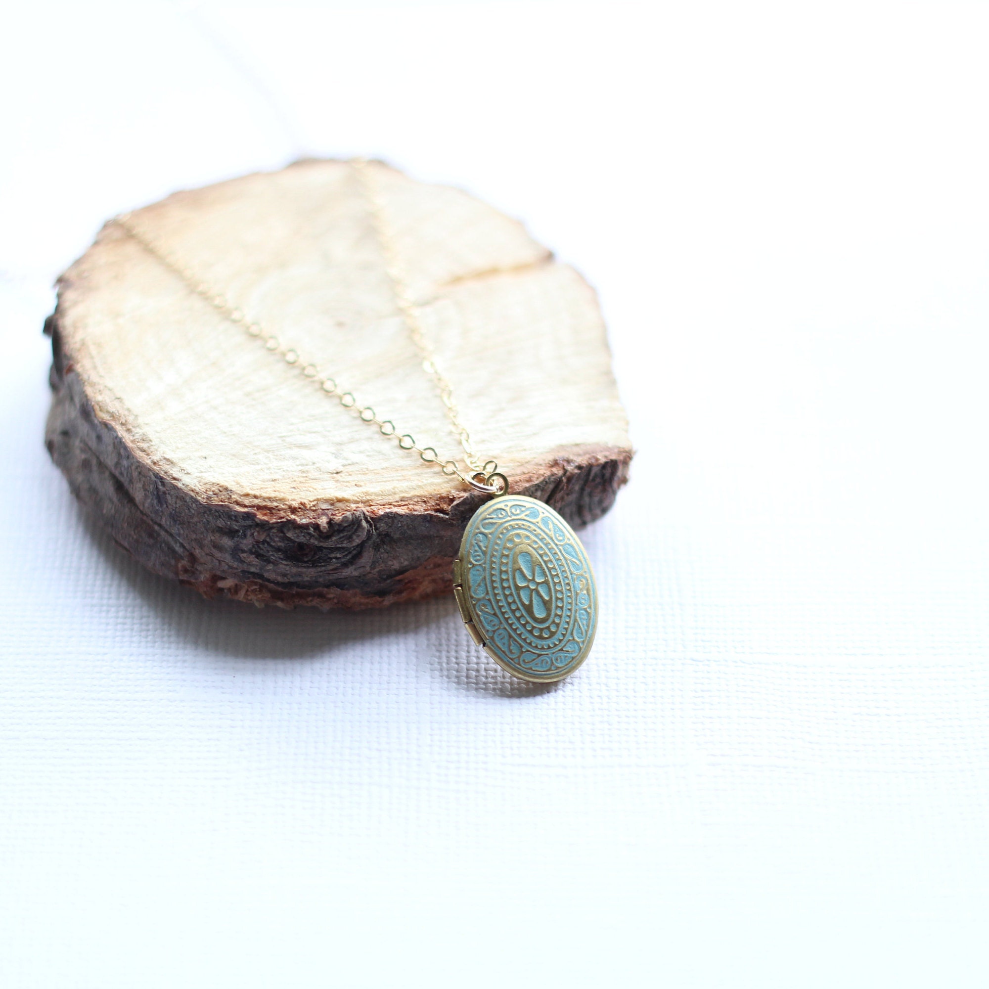 Gold Locket Necklace-painted Locket-bohemian Locket-minimalist | Etsy