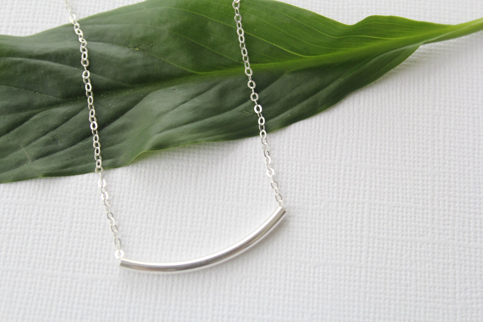 Simple Everyday Necklace-curved Bar Necklace Silver-short Layered ...