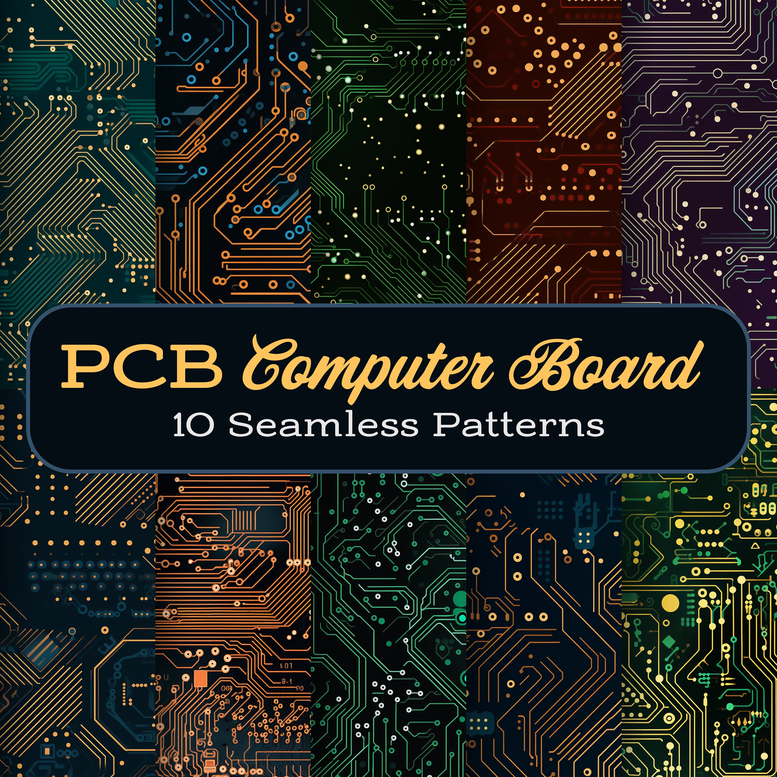 Geek Science Tech Seamless Patterns PCB Computer Board Cyberpunk ...