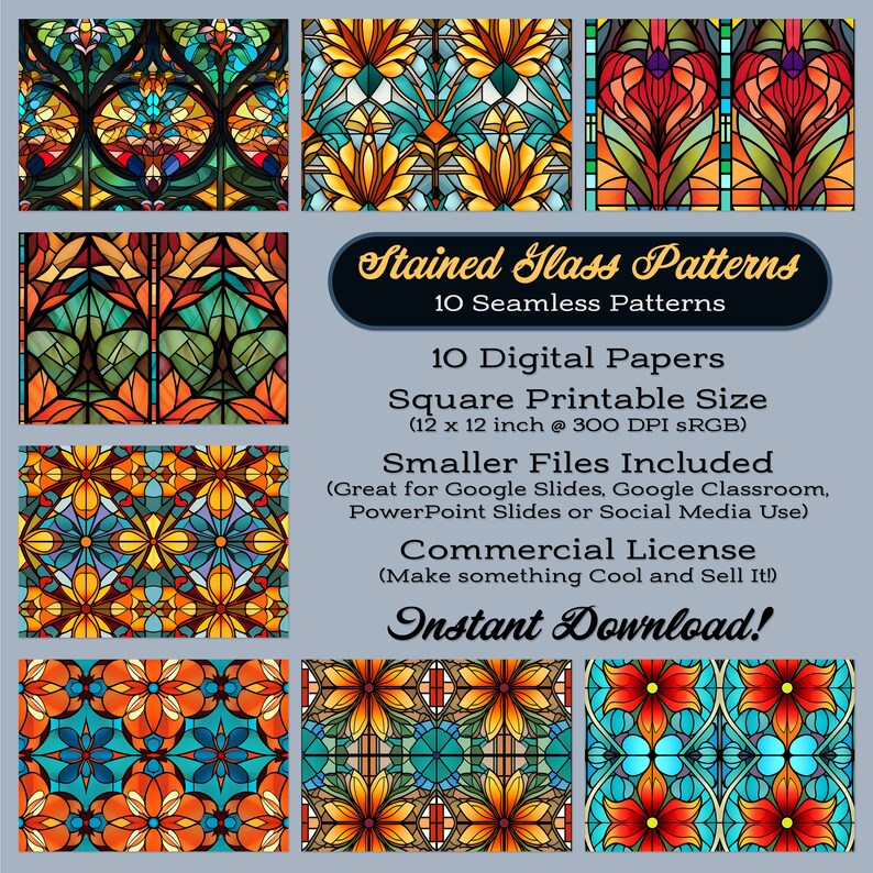 Stained Glass Digital Paper Bright Fall Color Backgrounds Seamless ...