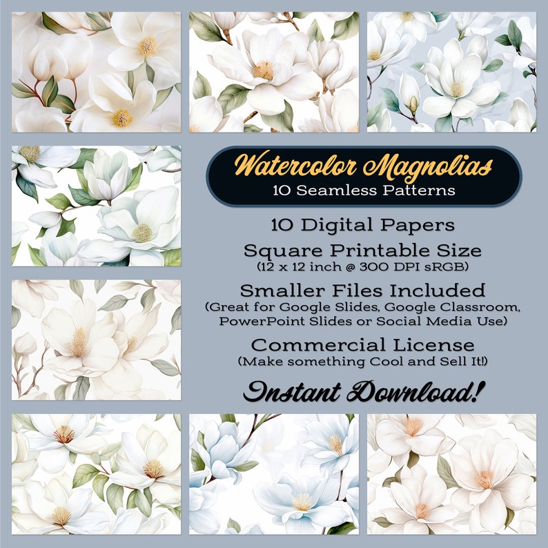 Magnolias Digital Paper Watercolor Wedding Floral Seamless Pattern - Etsy