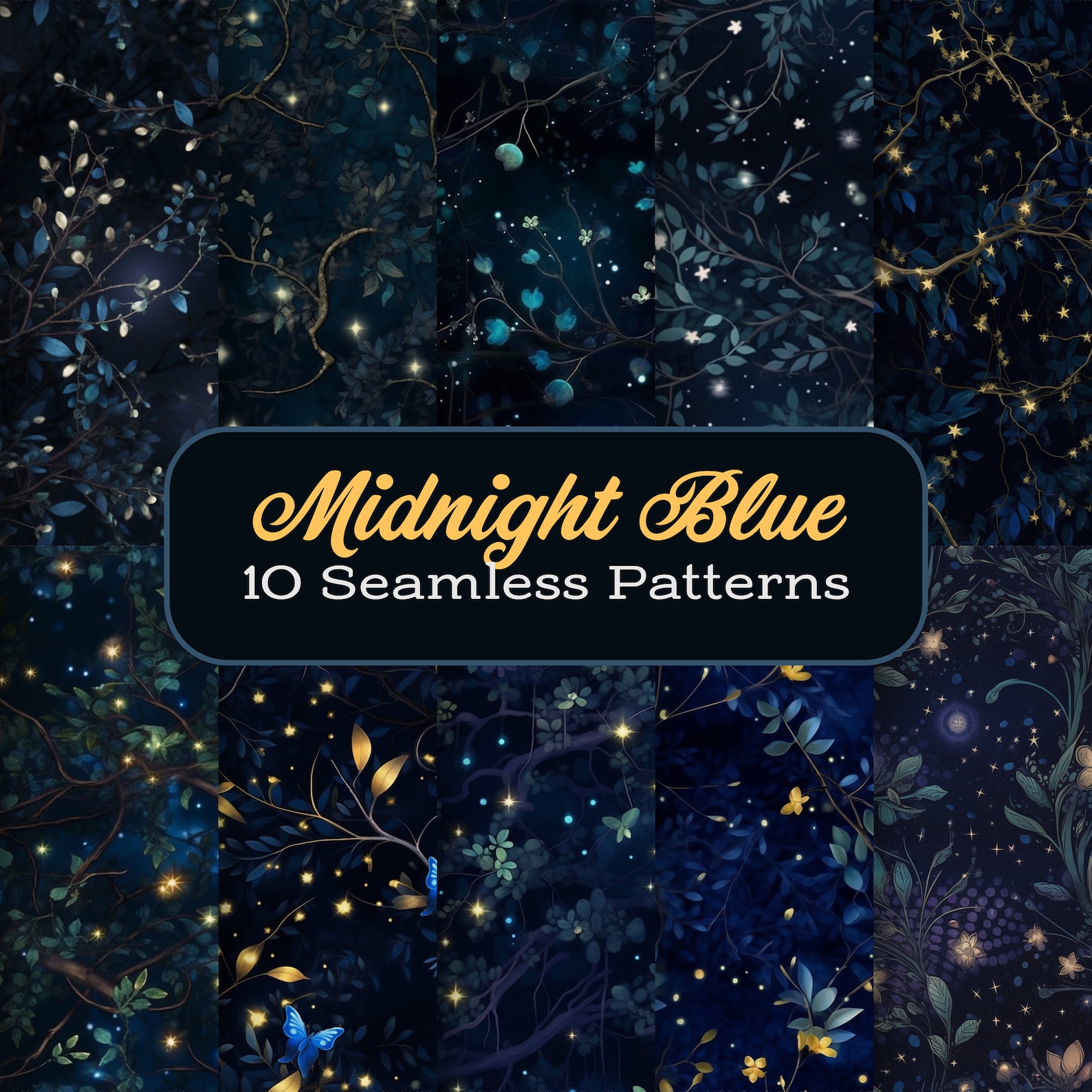 Dark Blue Seamless Pattern Digital Paper Night Sky Digital Clip Art ...