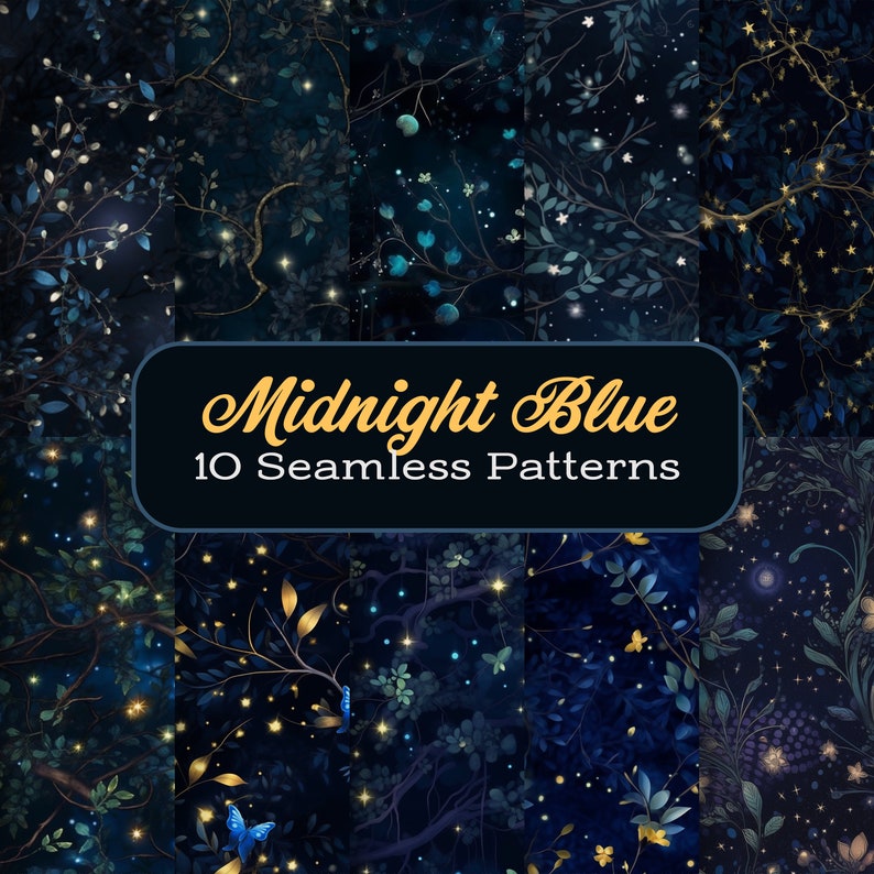 Dark Blue Seamless Pattern Digital Paper Night Sky Digital Clip Art ...
