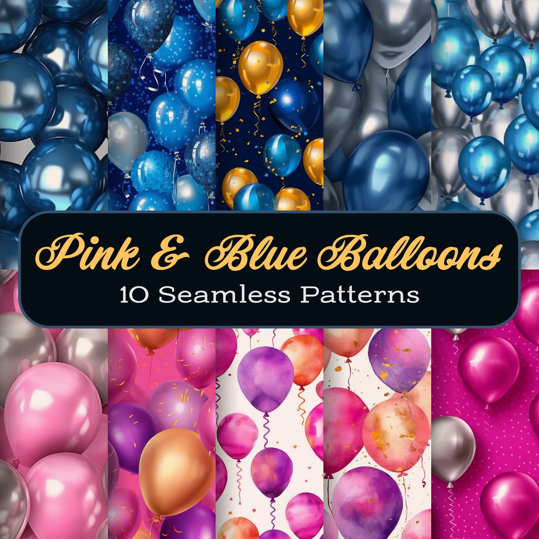 Gender Reveal Blue or Pink Balloons Seamless Patterns Birthday Balloons ...