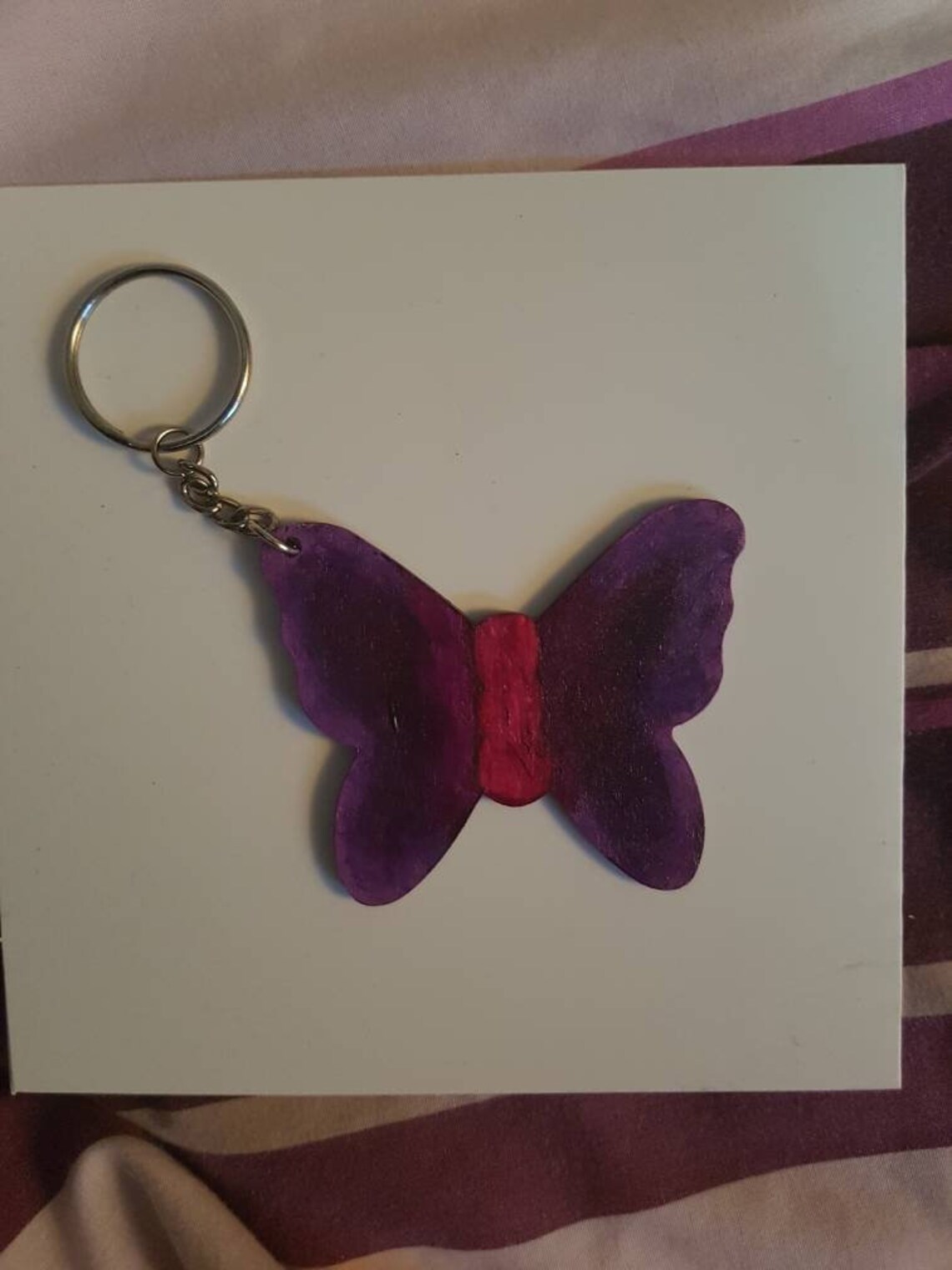 Purple Butterfly Wooden Keyrings - Etsy UK