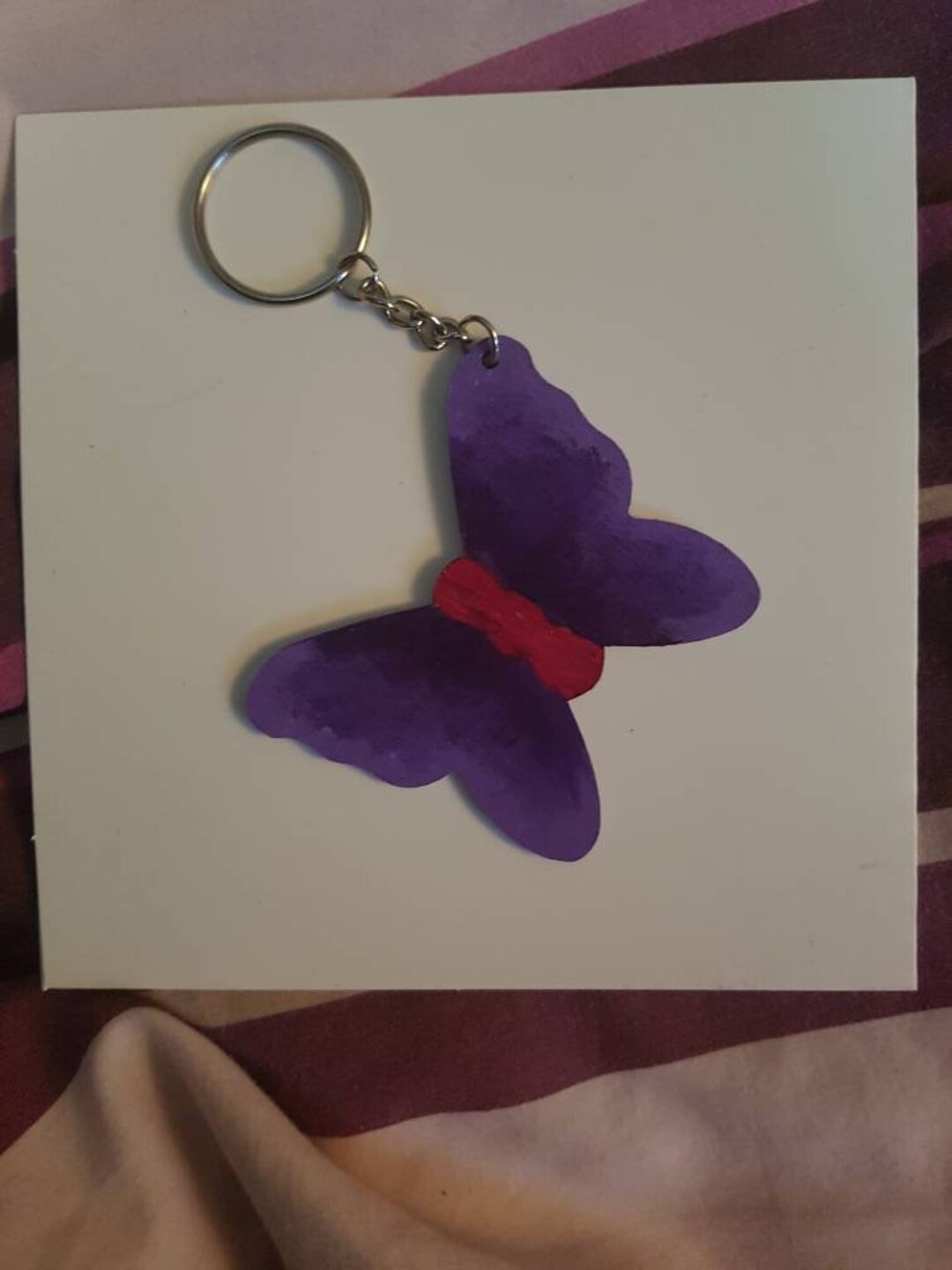 Purple Butterfly Wooden Keyrings - Etsy UK