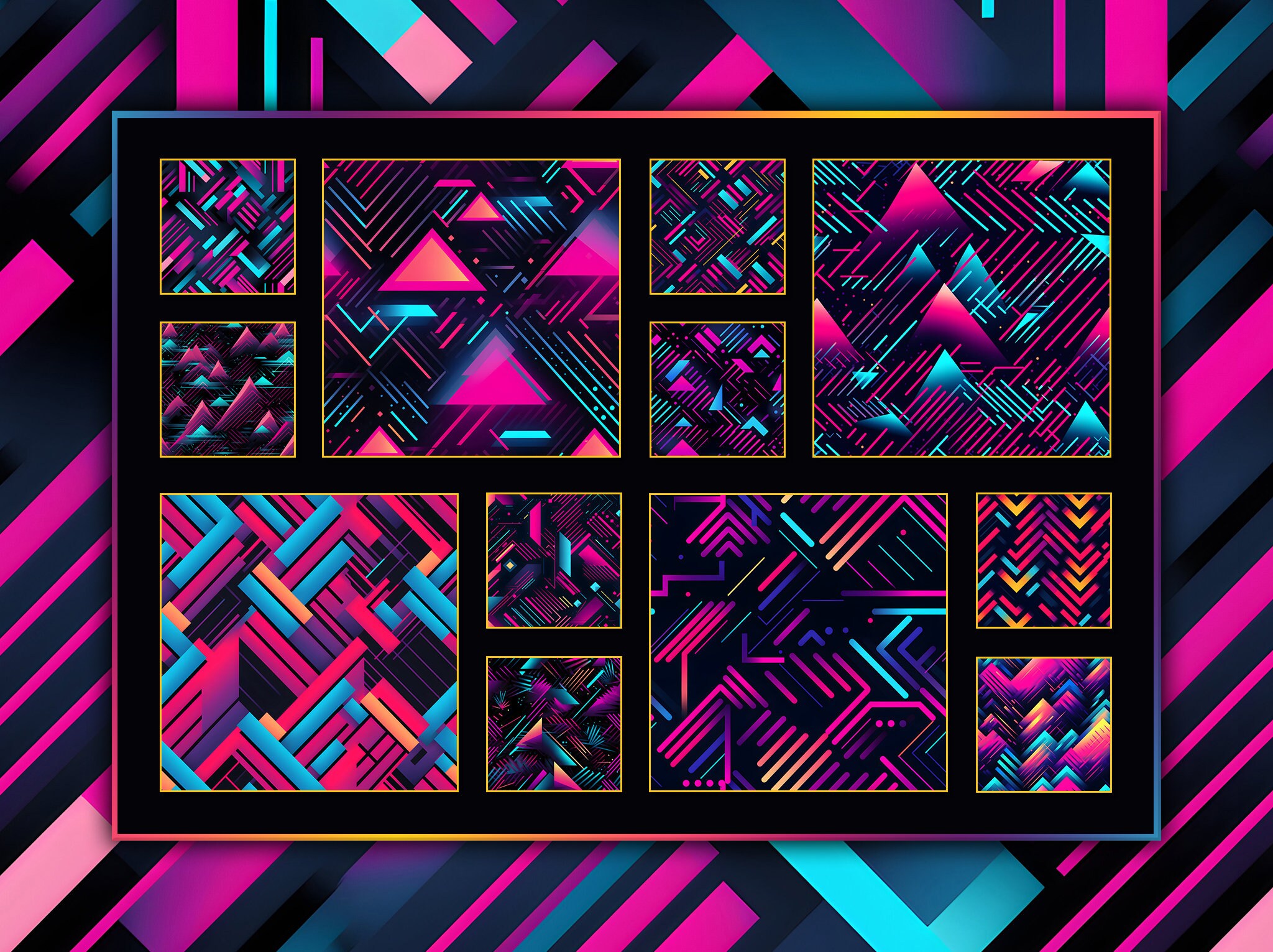 The Retrowave Arcade Collection 12 High-resolution Seamless Digital ...