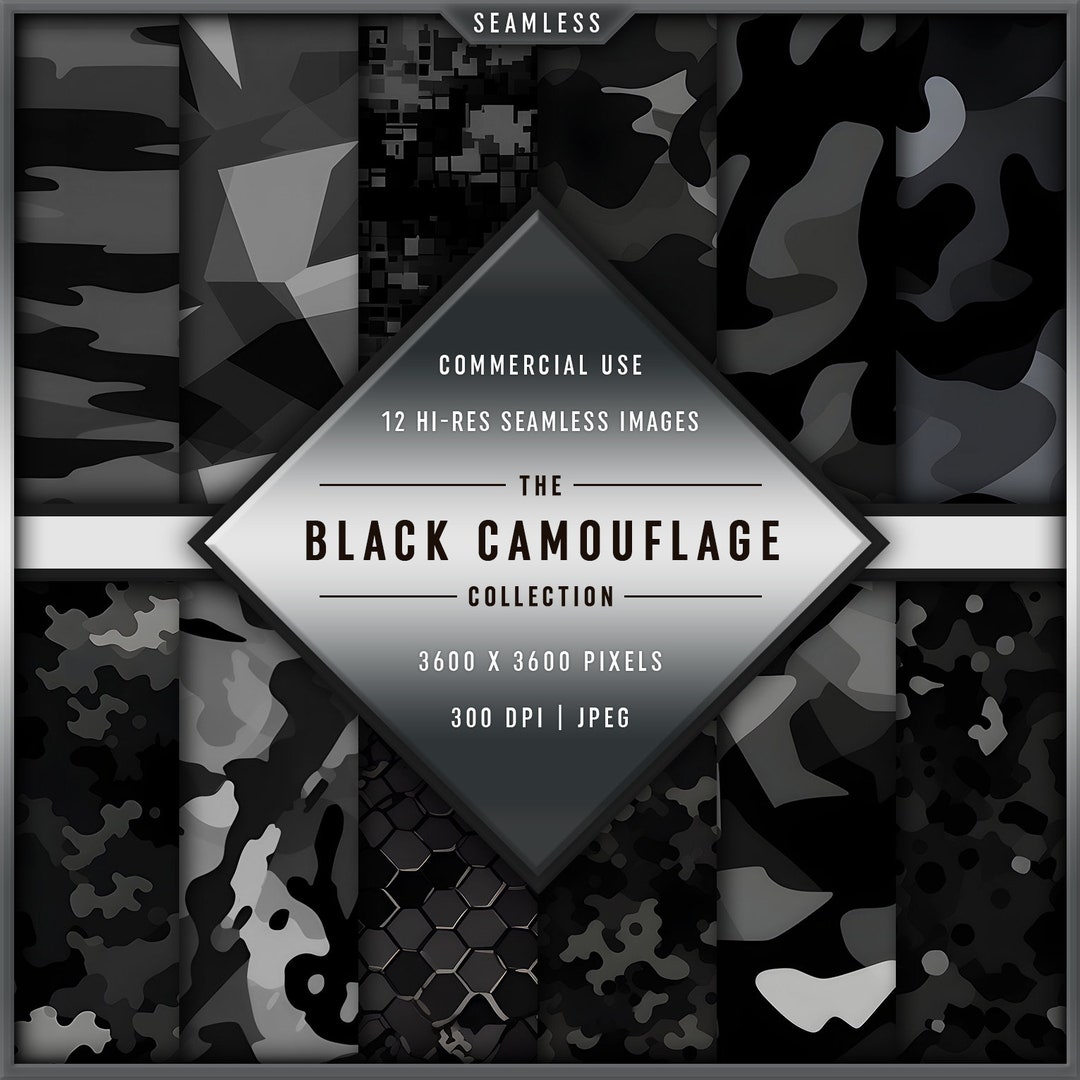 The Black Camouflage Collection | 12 High-resolution Seamless Digital ...
