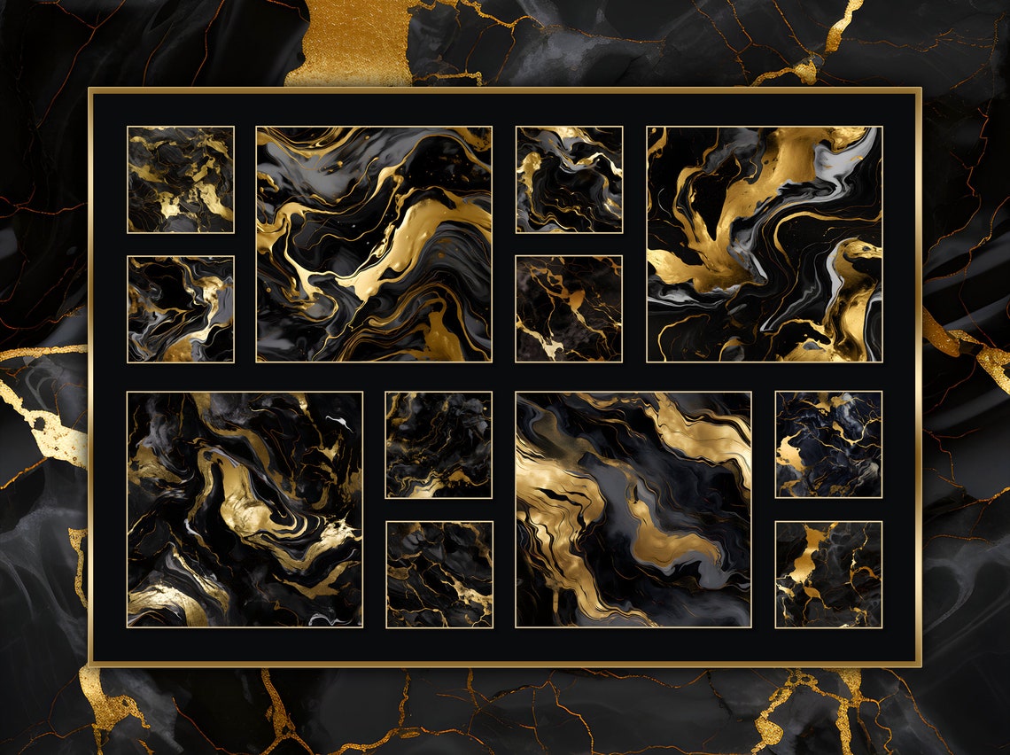 The Black & Gold Marble Collection II | 12 High-resolution Seamless ...