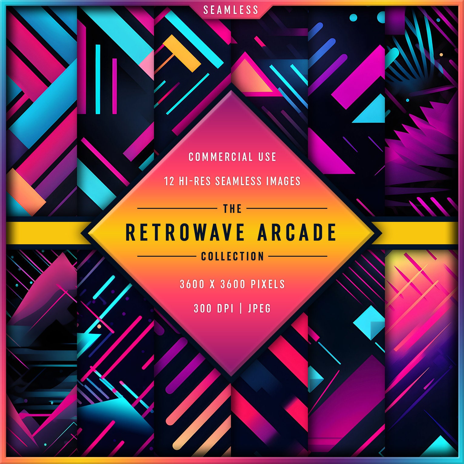 The Retrowave Arcade Collection 12 High-resolution Seamless Digital ...