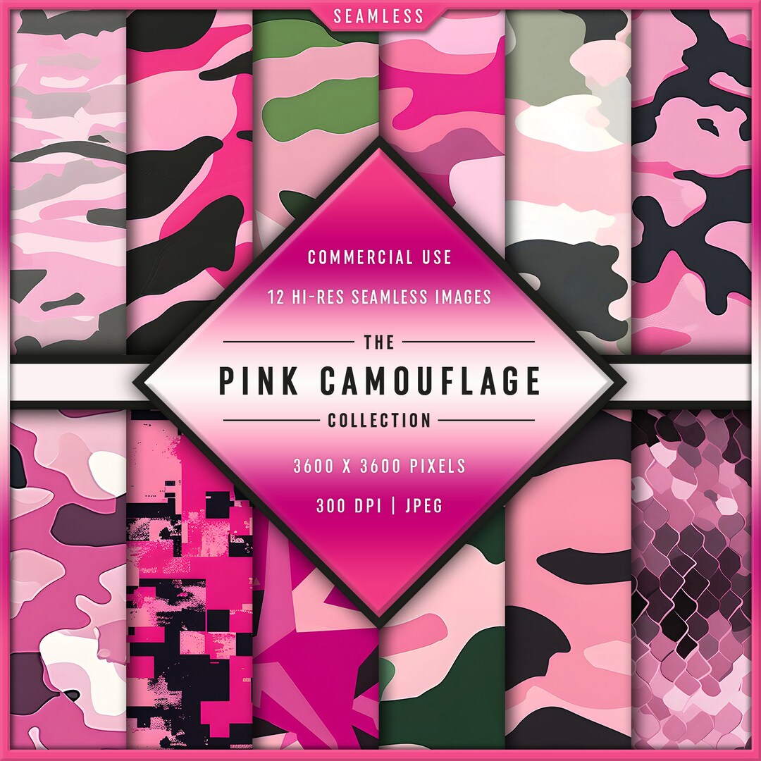 The Pink Camouflage Collection | 12 High-resolution Seamless Digital ...